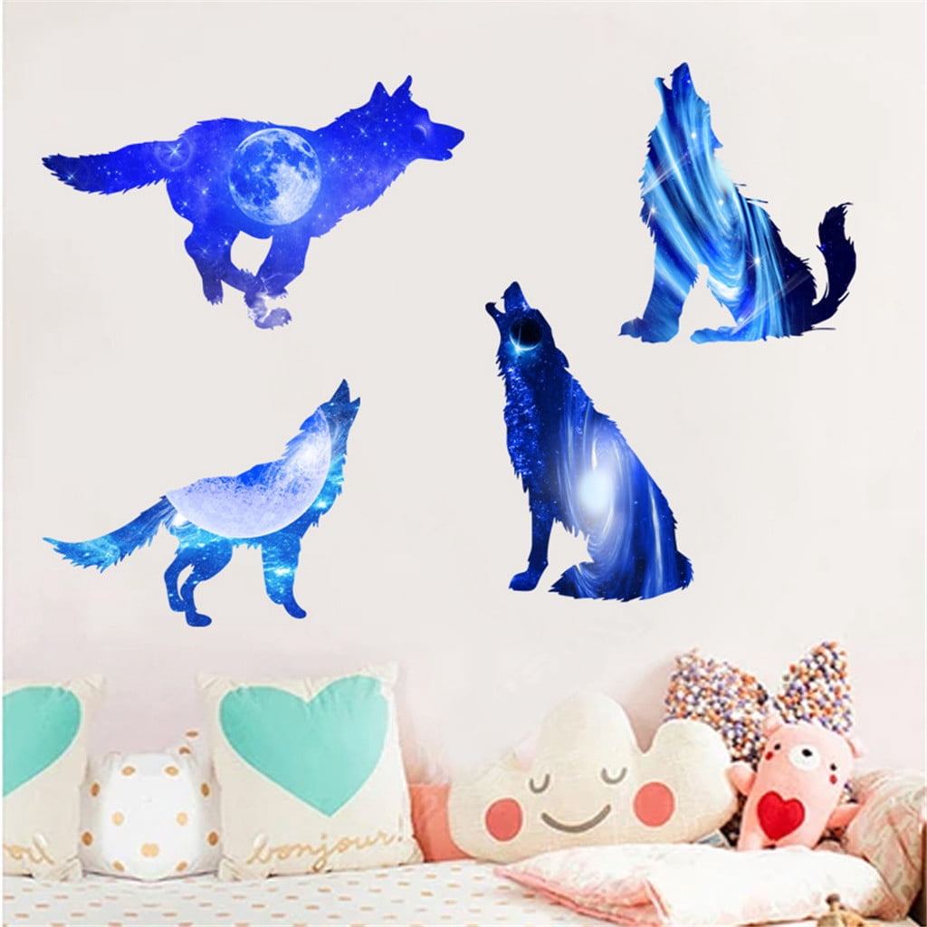RuiJiao Creative Starry Sky Wolf Wall Decal, Glow in The Dark Moon ...