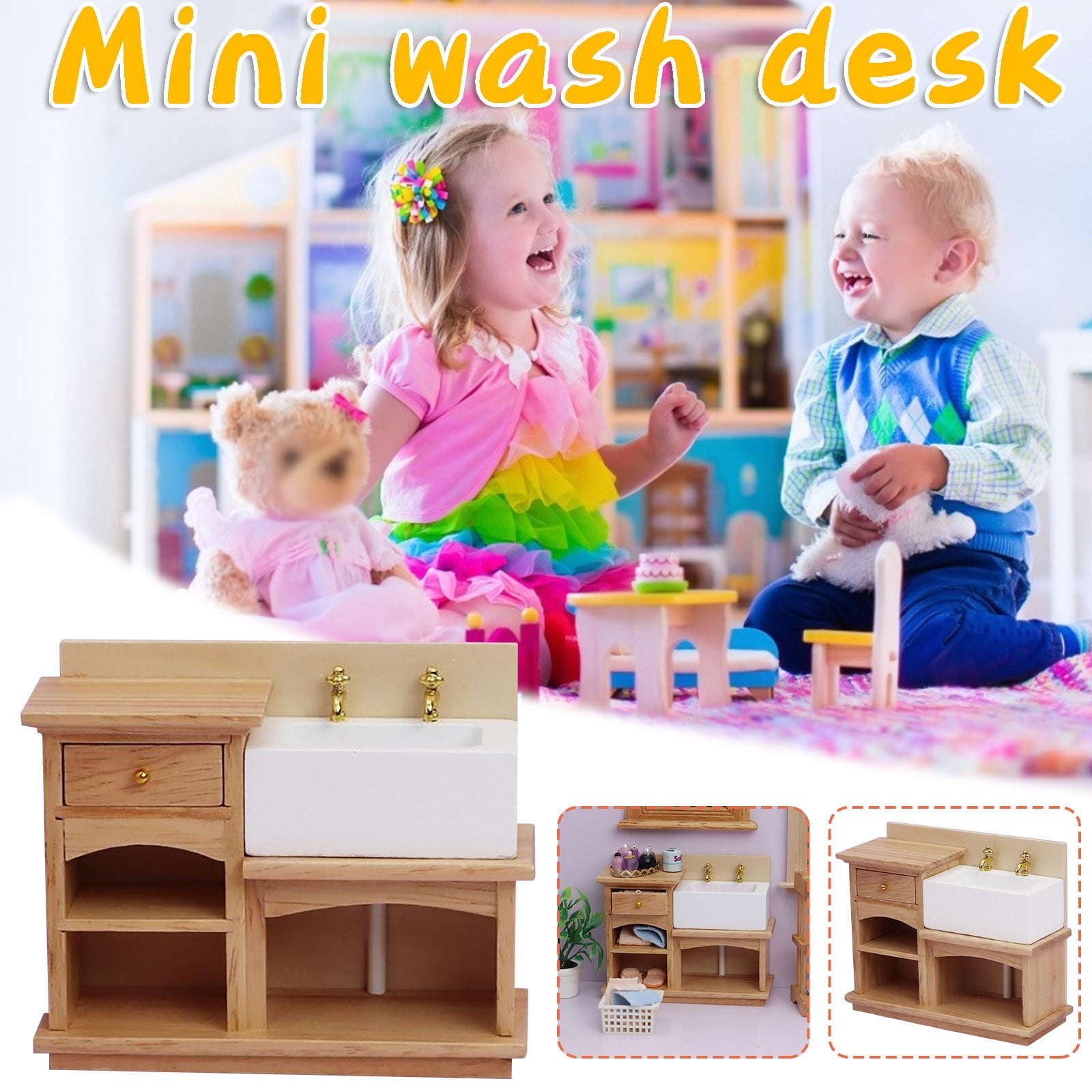 RuiJiao Dollhouse Miniature Bathroom Sink Model Imitation Wash Basin ...