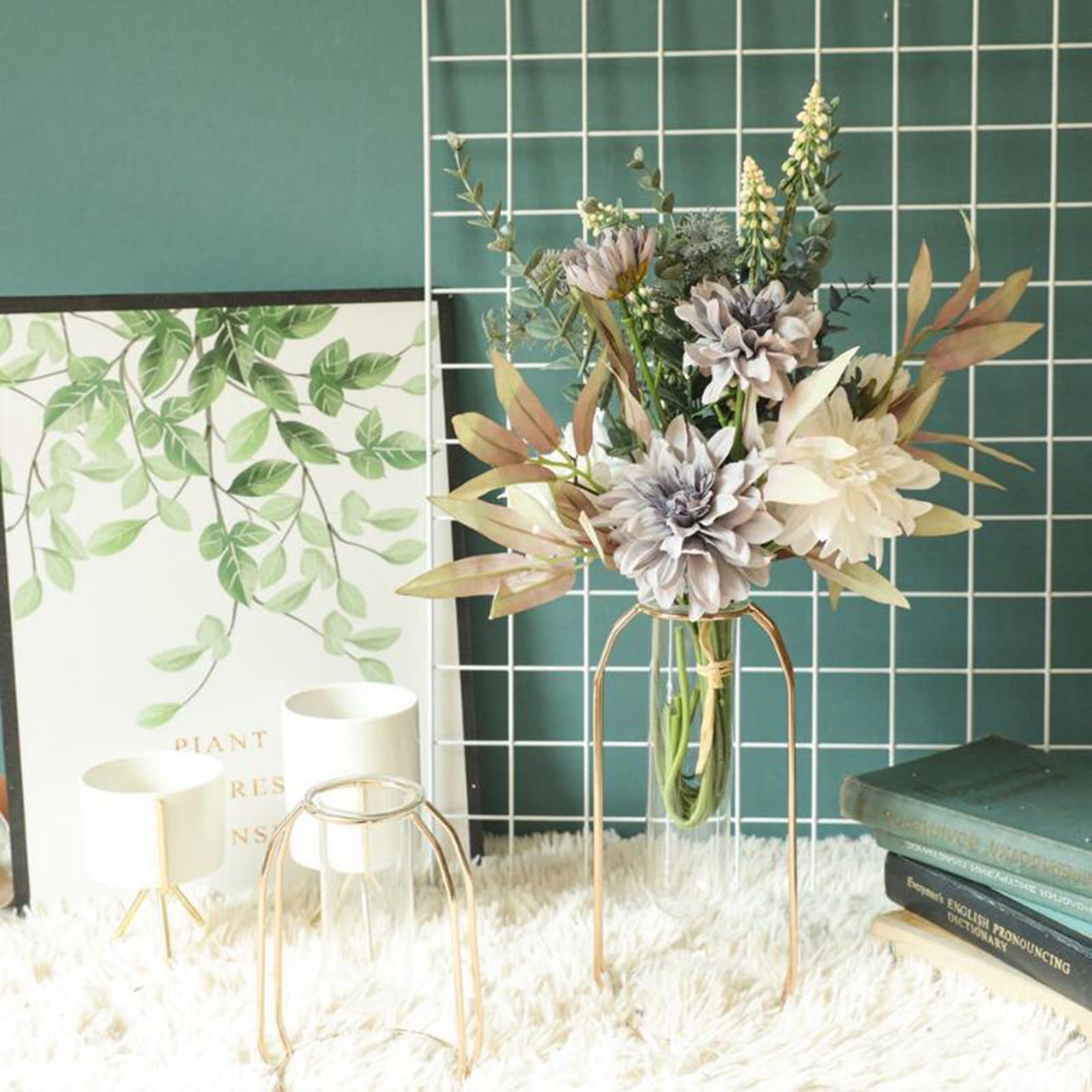 RuiJiao Fake Dalia Flower Bouquet, Green Wedding Home Decor ...