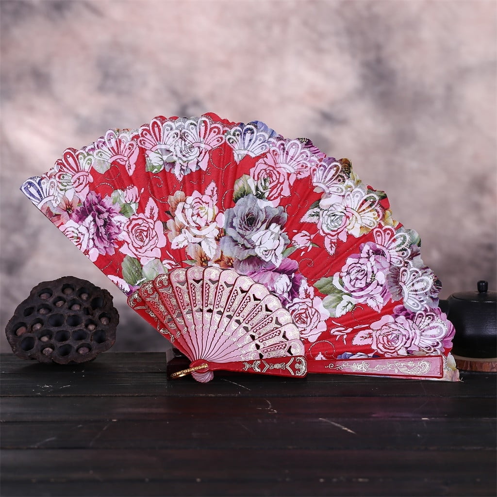 RuiJiao Floral Folding Hand Fan Vintage Retro Silk Handheld Fans Lace ...