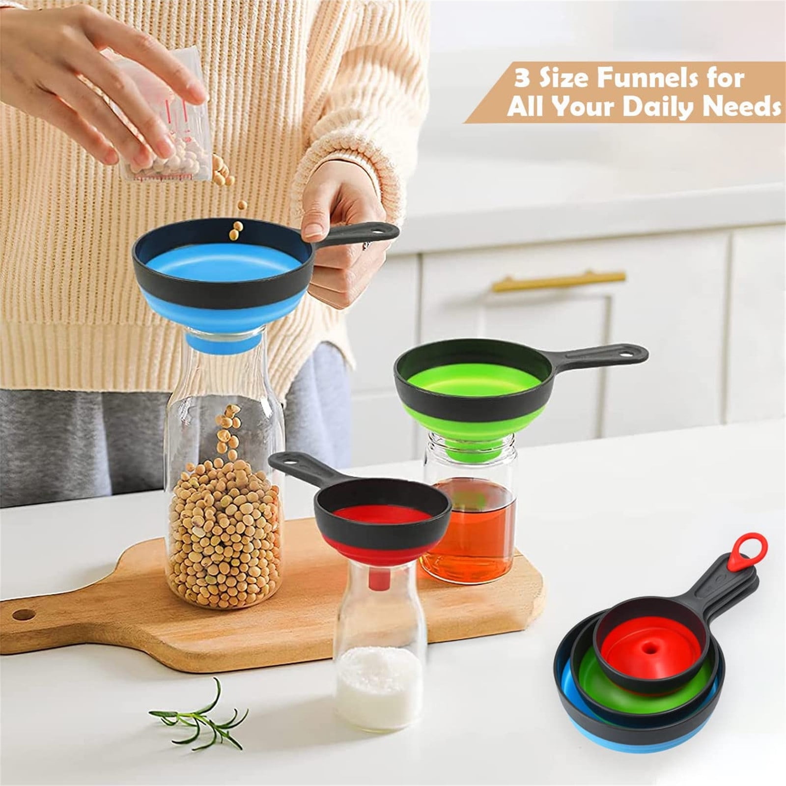 RuiJiao Food Grade Mini Funnels for Kitchen Use, Collapsible, Wide ...