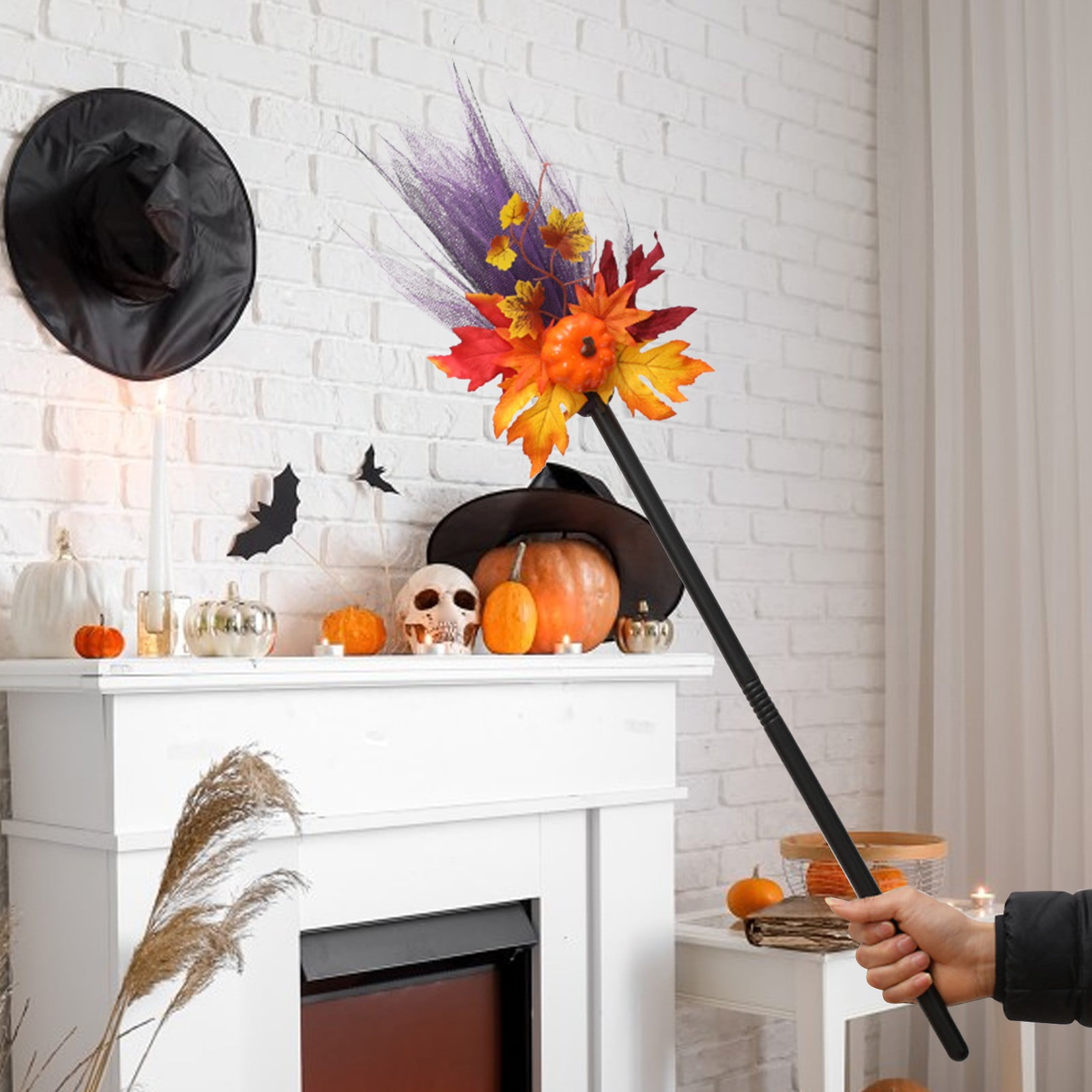 RuiJiao Halloween Witch Broom Plastic Decor with Detachable Handle ...