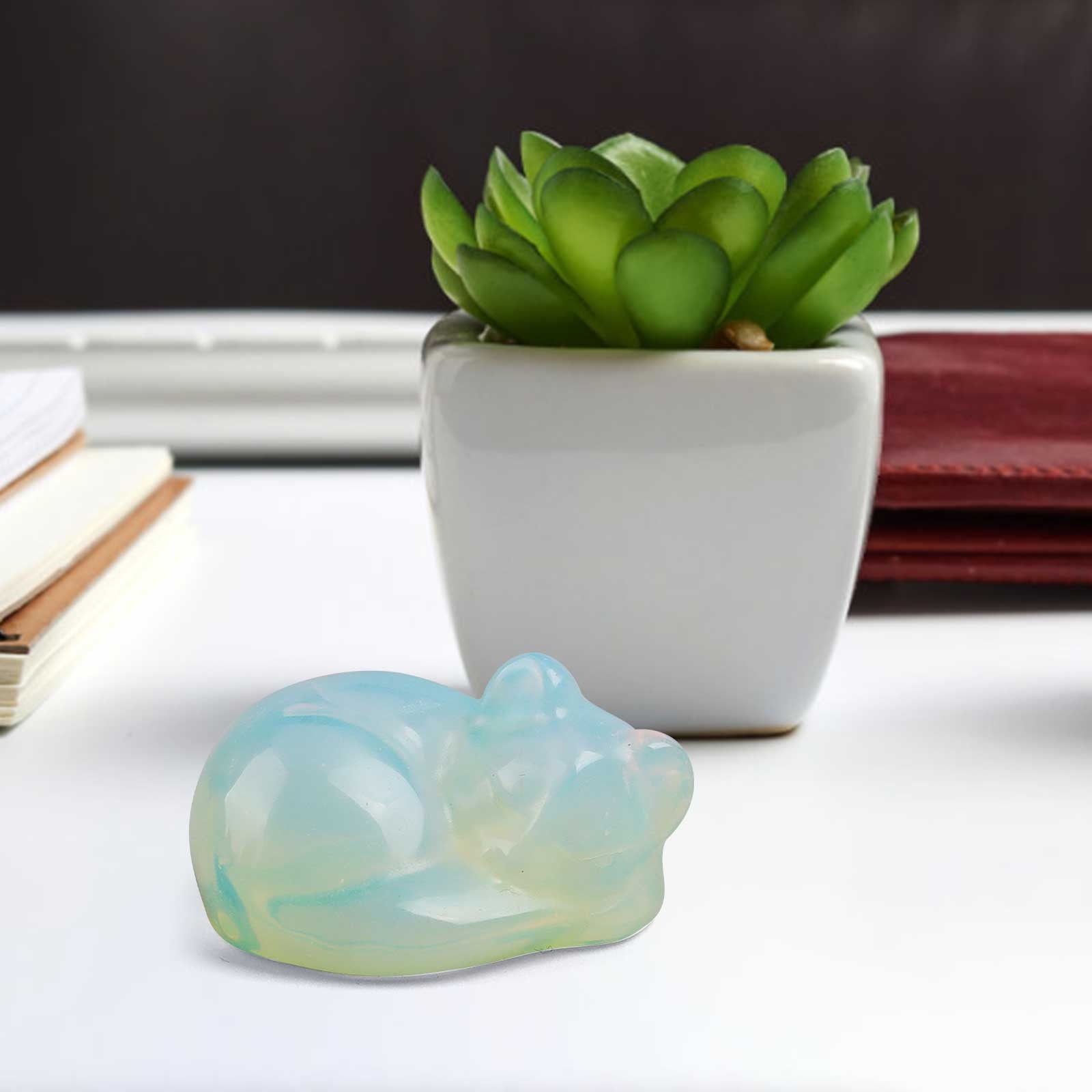 RuiJiao Healing Crystal Cat Figurine Carved Crystal Gemstone Sleeping ...
