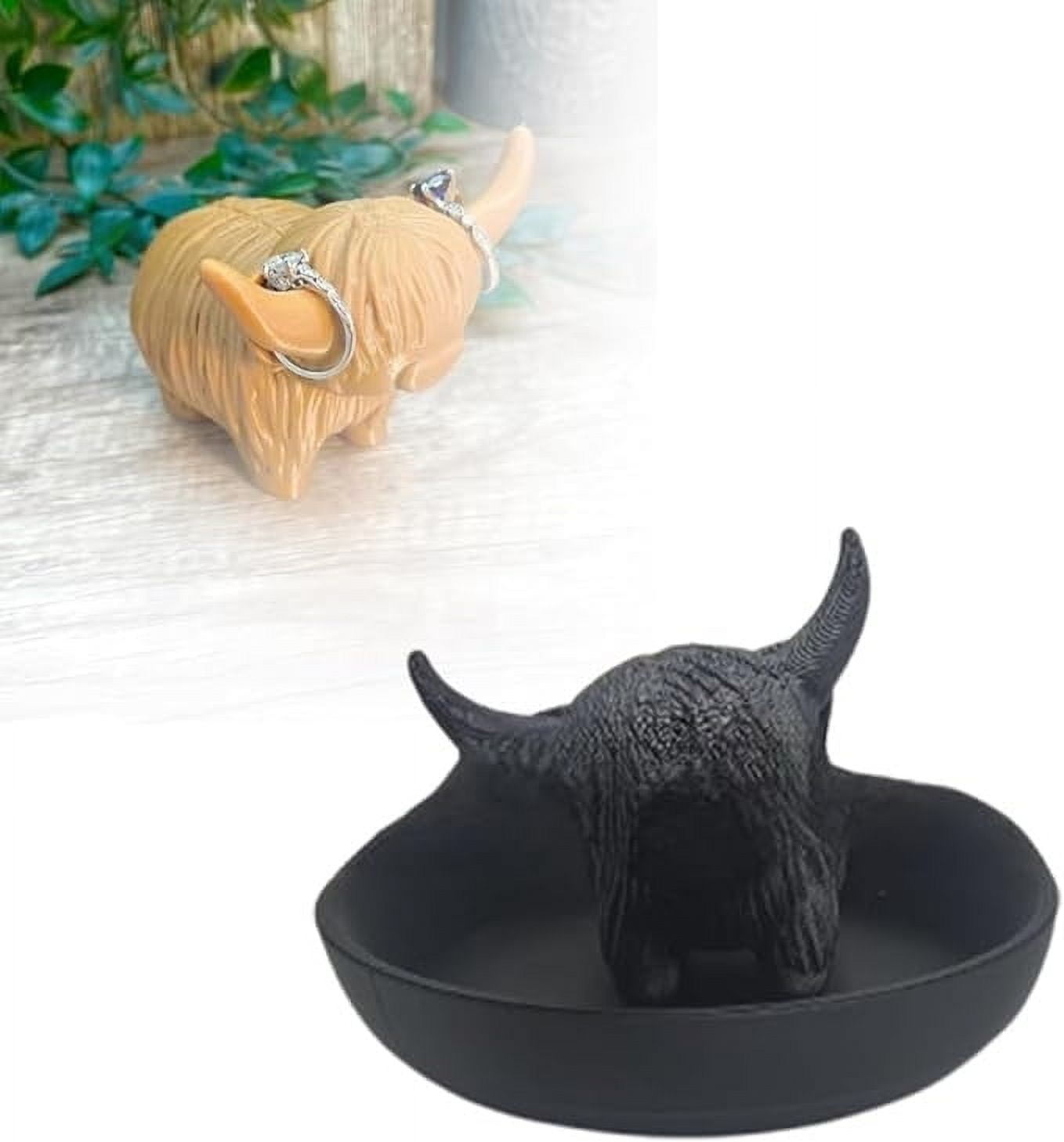 RuiJiao Highland Cow Ring Holder with Circular Dish, Farmhouse ...