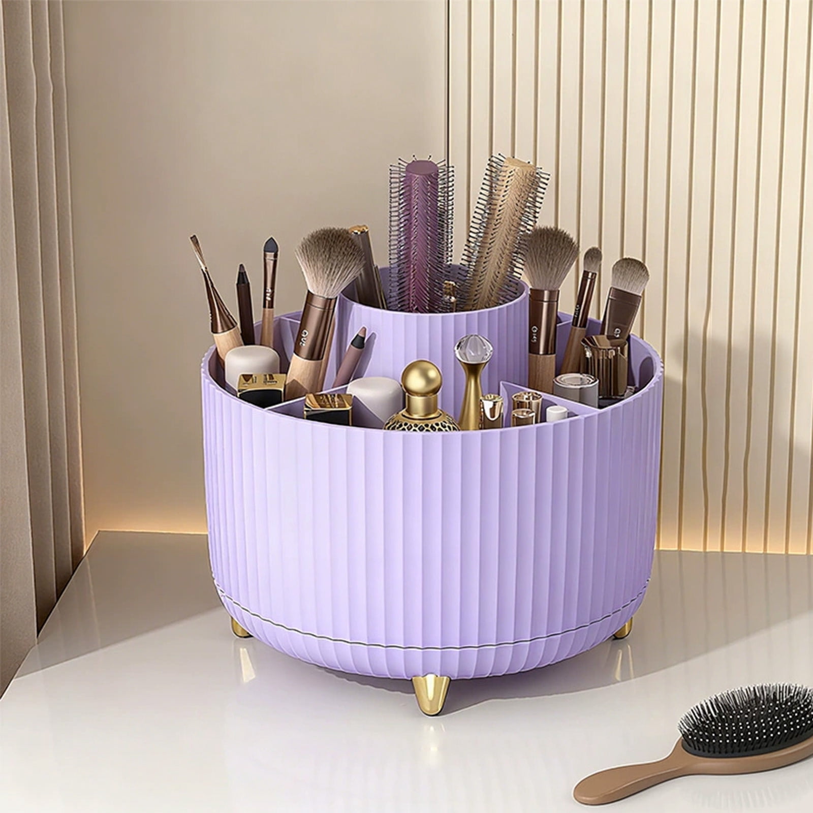 RuiJiao Plastic Rotating Makeup Brush Organizer, 360° Desktop Cosmetic ...