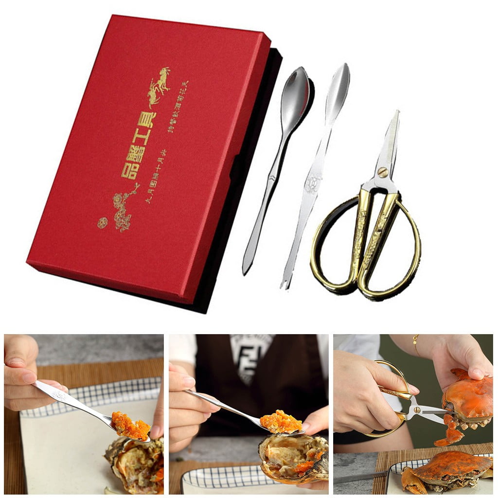 RuiJiao Premium 3-Piece Seafood Tool Set - Stainless Steel Crab ...