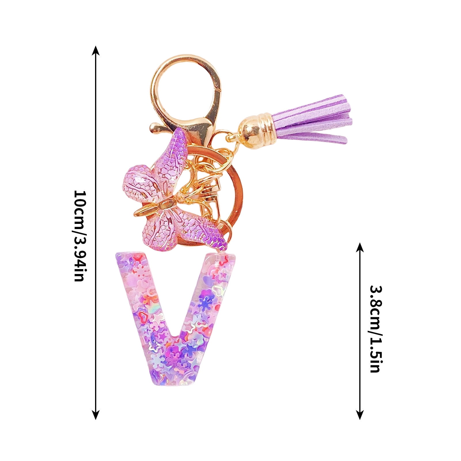 RuiJiao Purple Pink Resin Alphabet Initial Letter Keychain Tassel ...