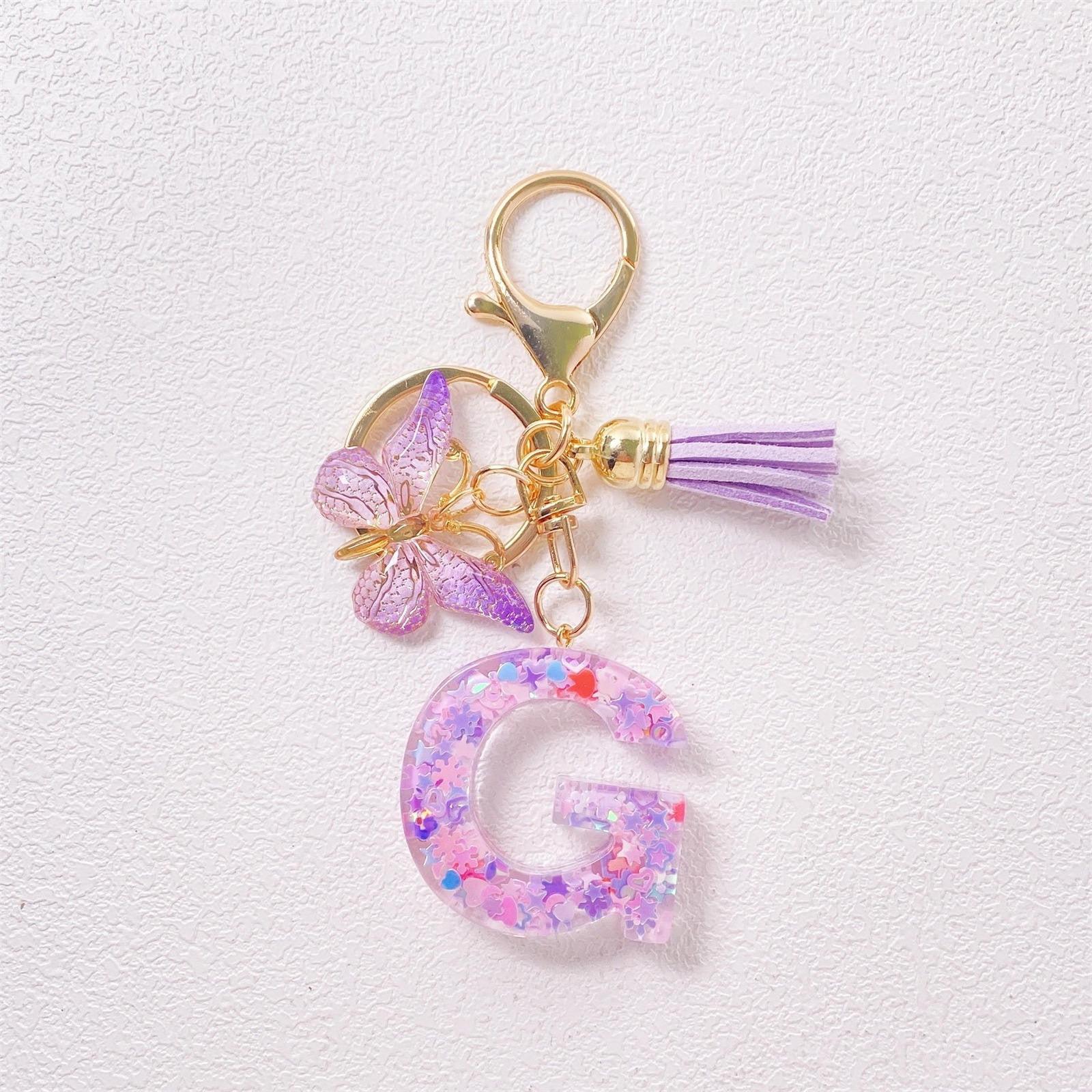 RuiJiao Purple Pink Resin Alphabet Initial Letter Keychain Tassel ...