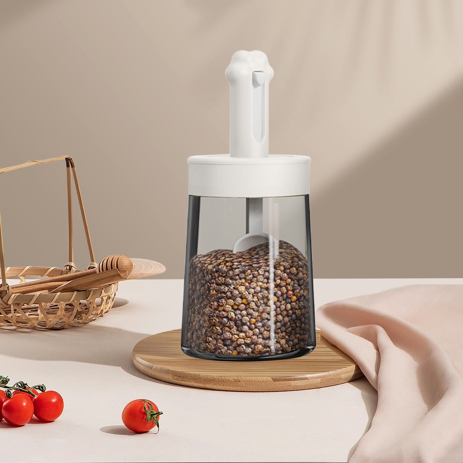 RuiJiao Sauce Jar Sugar Container Glass Jar Combination Spoon with Lid ...