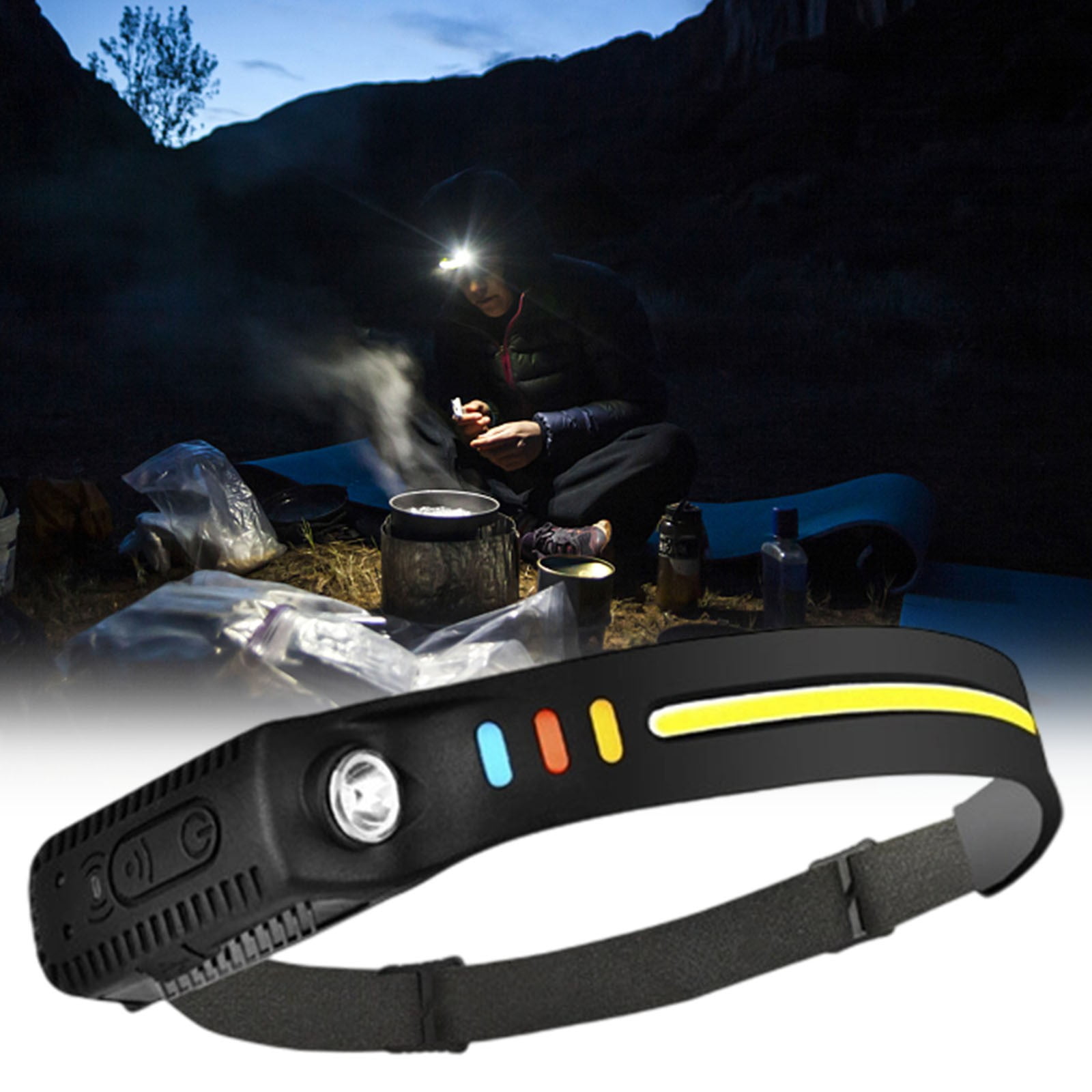 RuiJiao USB Rechargeable COB LED Headlight - Wave Induction, Outdoor Cycling, Night Running ...