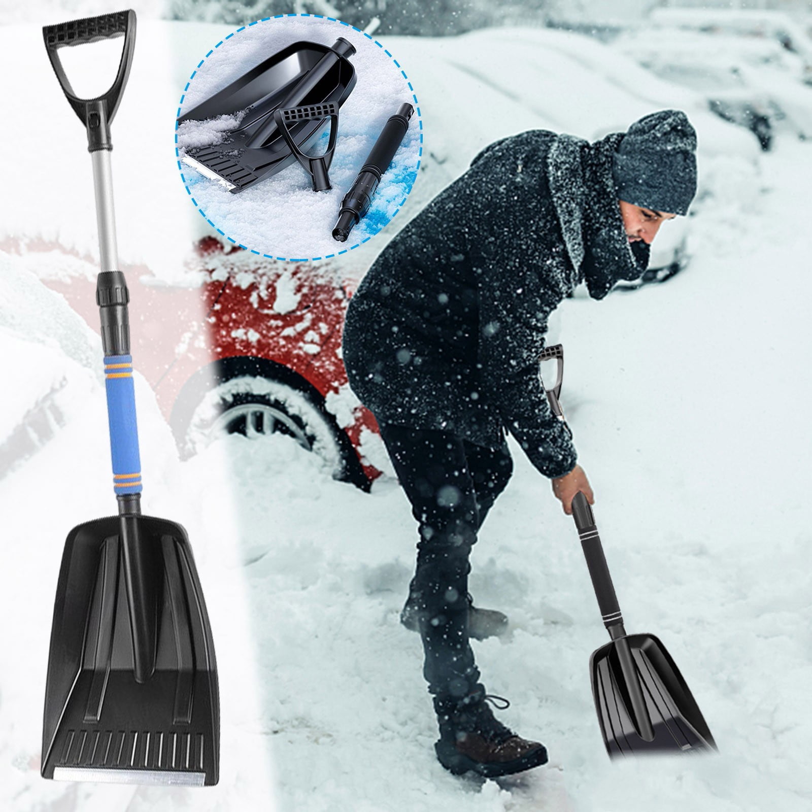 RuiJiao Winter Snow Removal Shovel, 86cm Telescopic Aluminum Alloy ...