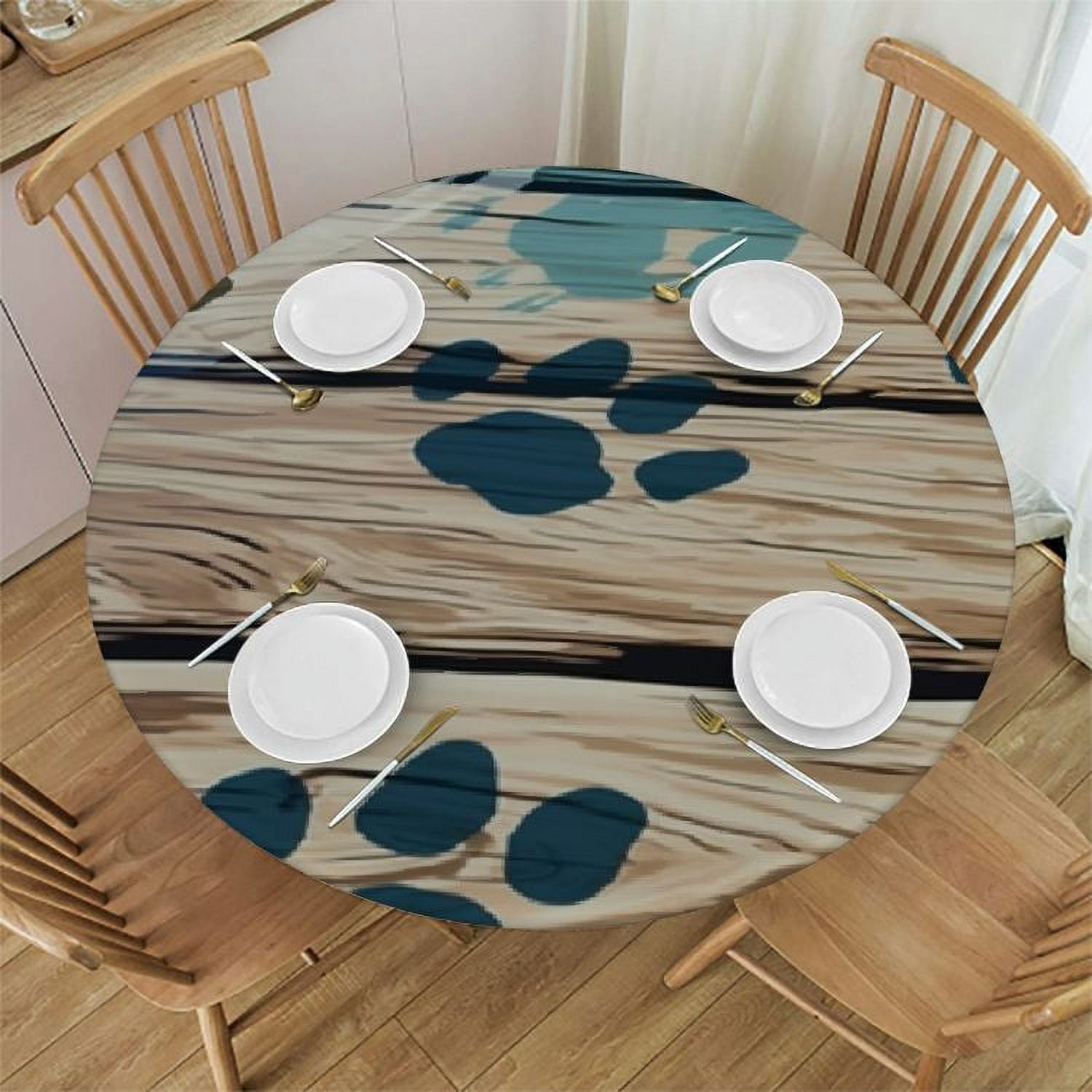 RuiYu Dog Paw Print Outdoor Tablecloth - Round Dining Table Cover ...