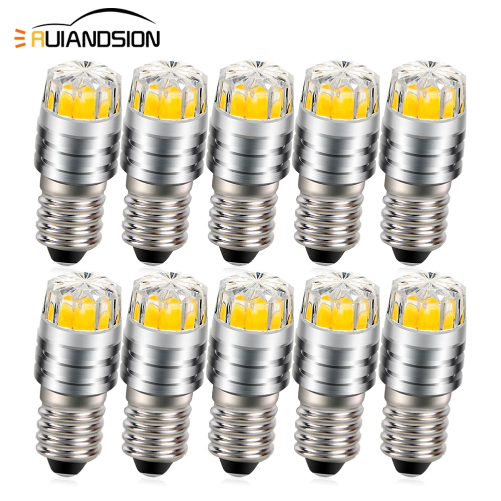 Ruiandsion 6V E10 Warm White Light Mini LED Flashlight Bulb 10Pcs ...