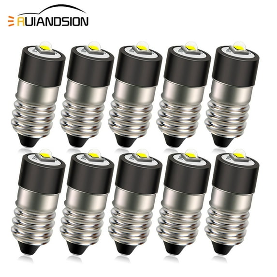 Ruiandsion E10 LED Replacement Bulbs, 10-Pack, 300LM 6000K Cool White, Universal 1-9V for ...