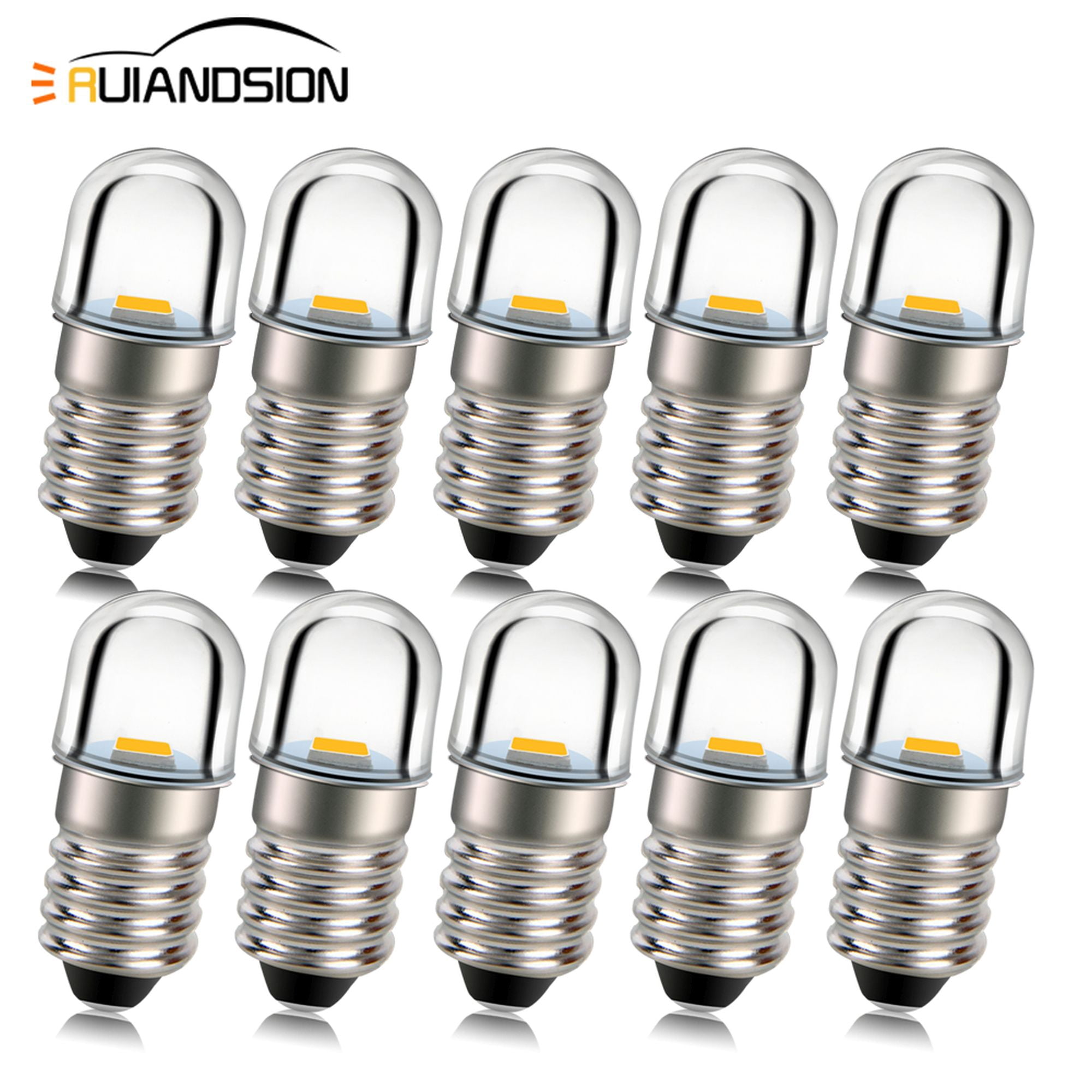 Ruiandsion 10-Pack E10 3V Miniature LED Light Bulbs, 50 LM Warm White ...