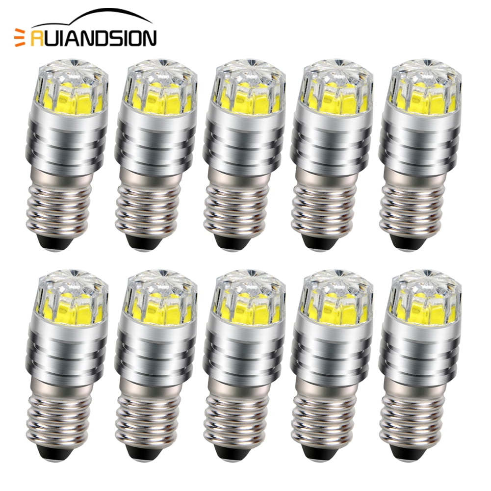 Ruiandsion E10 Miniature Screw LED Bulb 12V White Flashlight Bulb 10Pcs ...