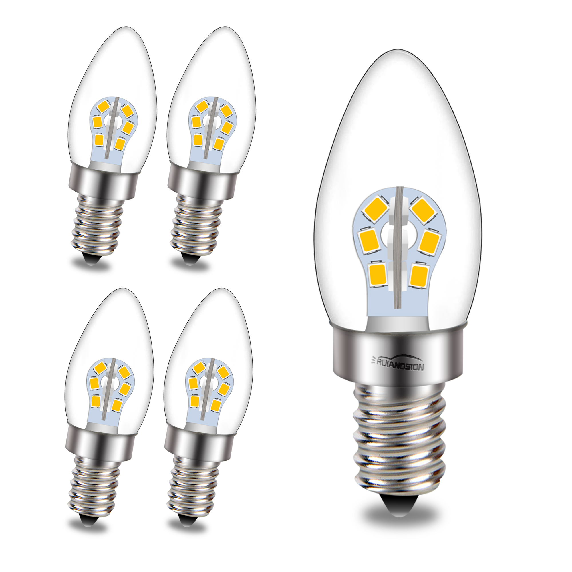 Ruiandsion E12 Candle Flame LED Bulb Warm White 3000K 720LM AC12-80V ...