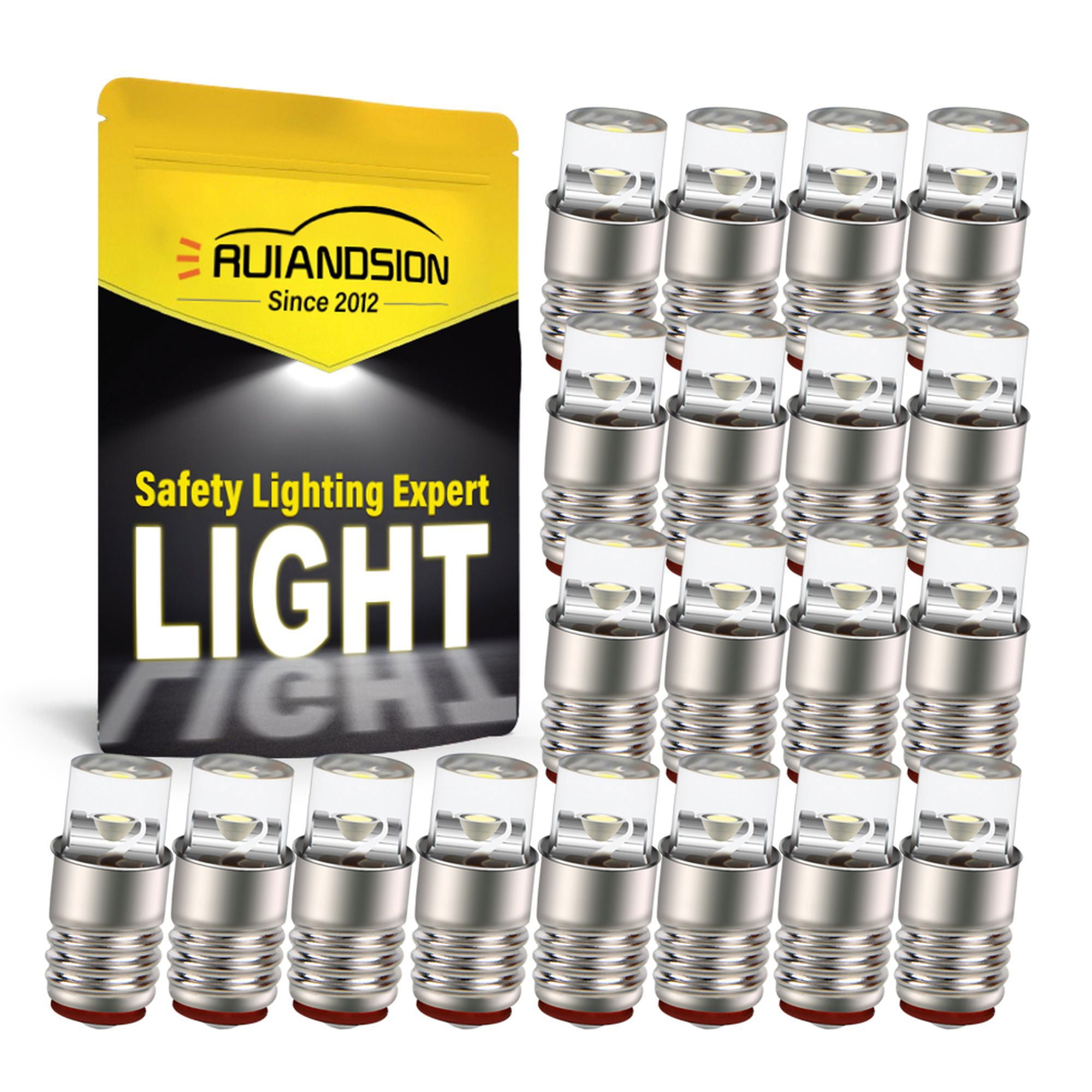 Ruiandsion E5 Miniature LED Bulb,20-Pack,12V 0.1W 100LM 6500K Cold ...