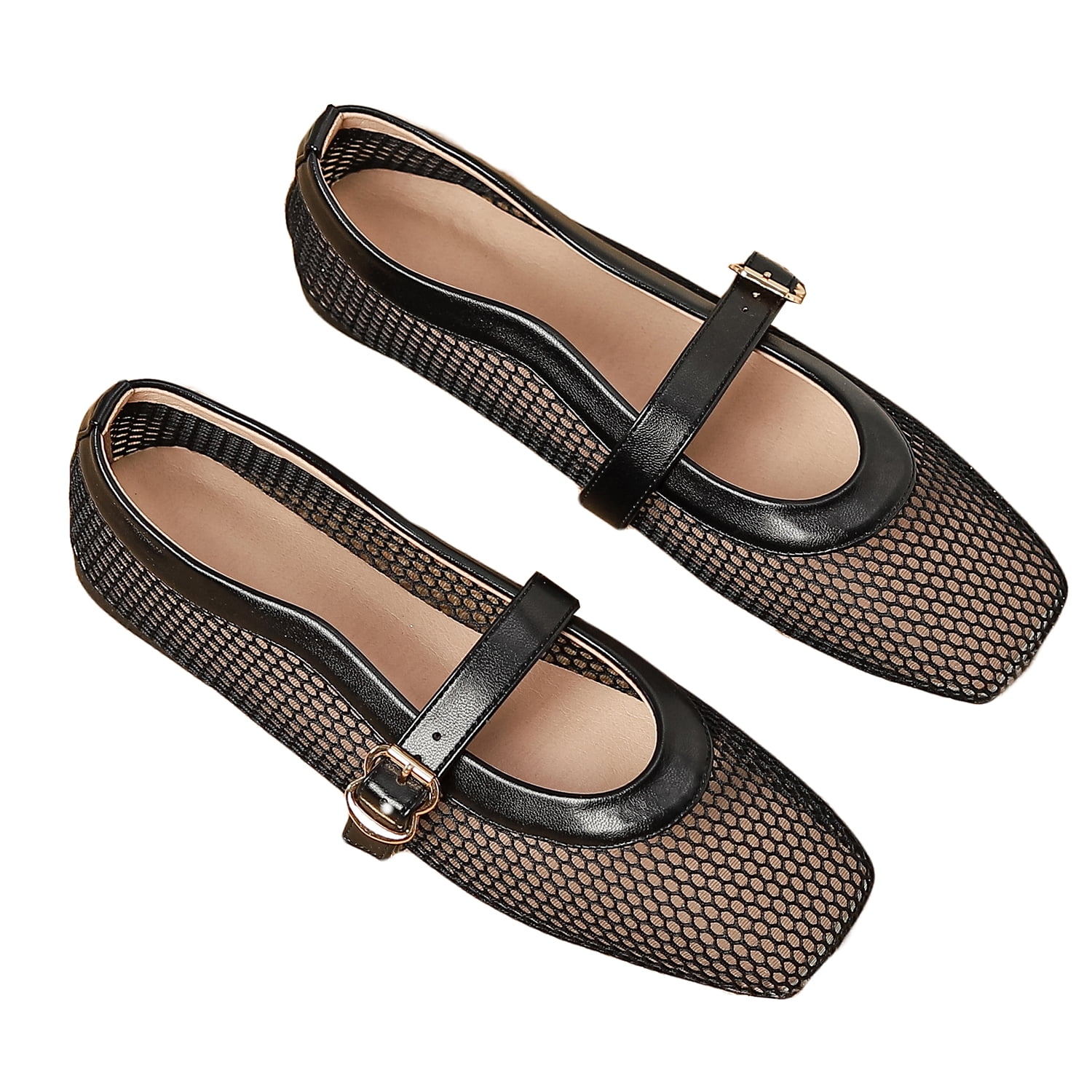 Ruiatoo Comfy Fishnet Ballerina Flat Shoes for Women - Mesh Ballet ...