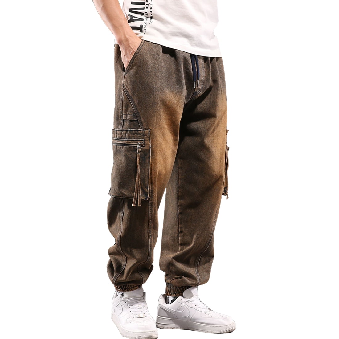Ruiatoo Men's Denim Work Cargo Pants Outdoor Loose Hip Hop Big & Tall ...