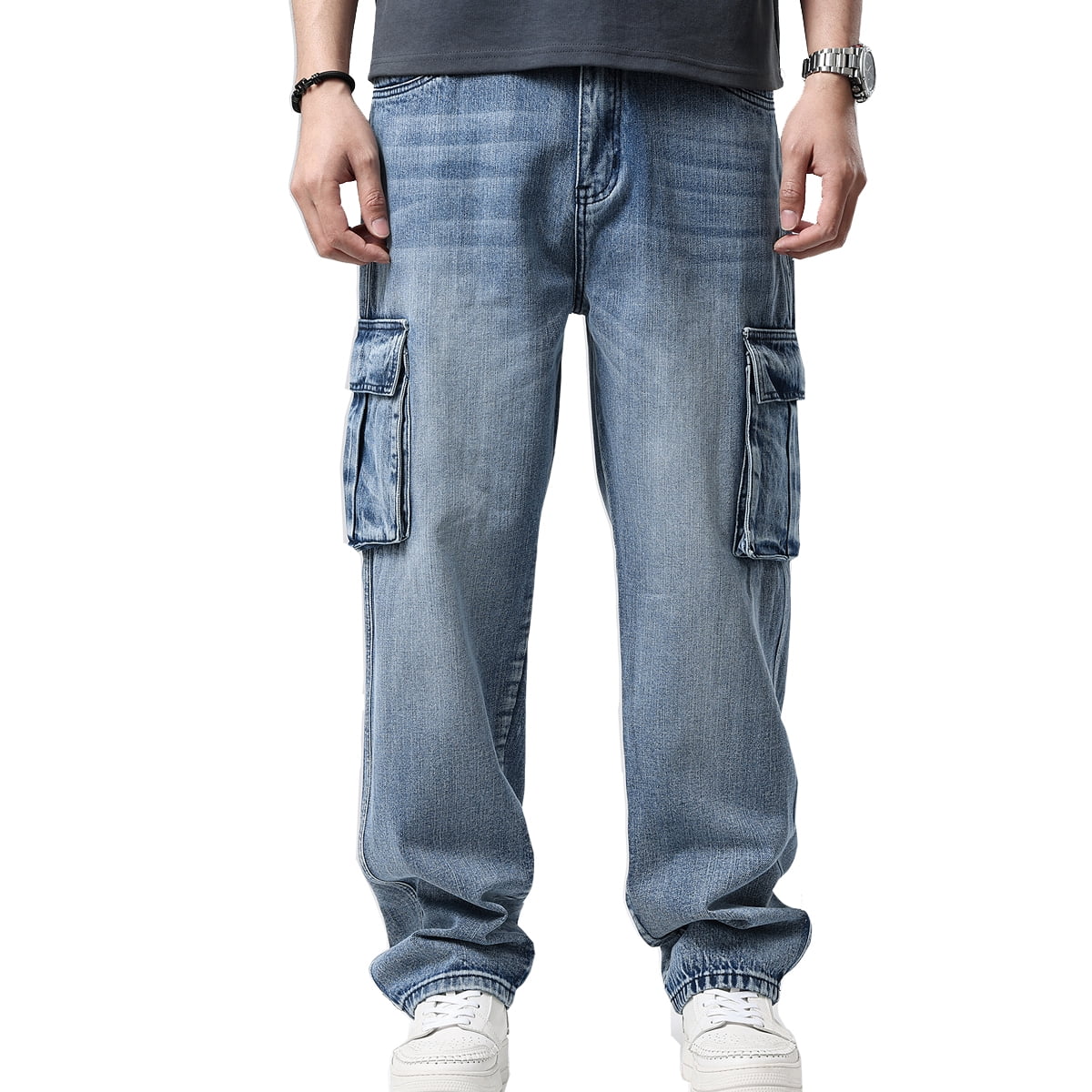 Ruiatoo Men's Jeans Denim Work Cargo Pants Outdoor Loose Hip Hop Big ...