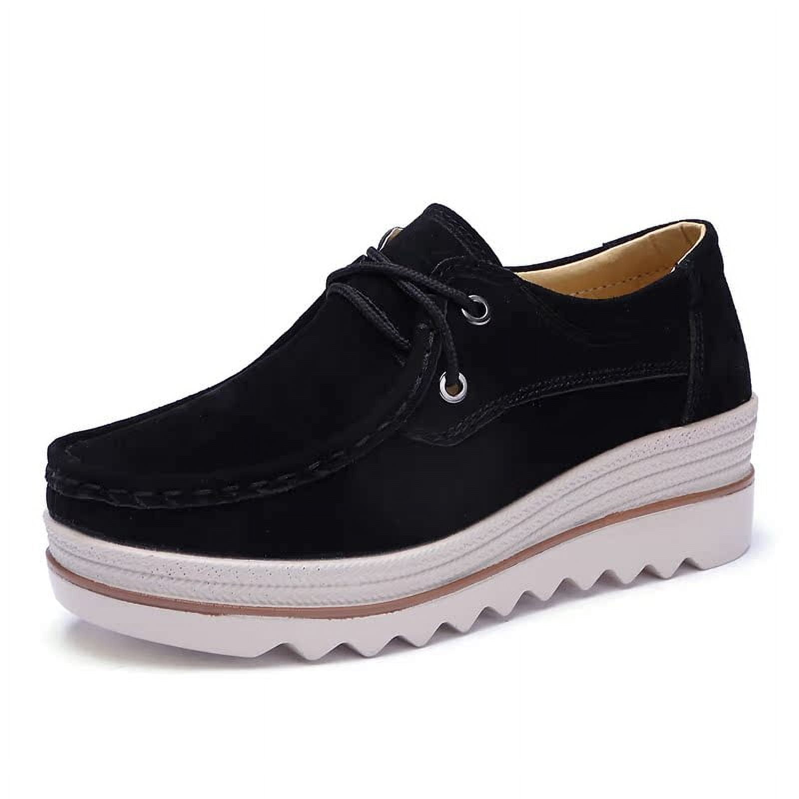 Ruiatoo Women Platform Lace Up Loafers Comfort Suede Wedge Shoes Low ...