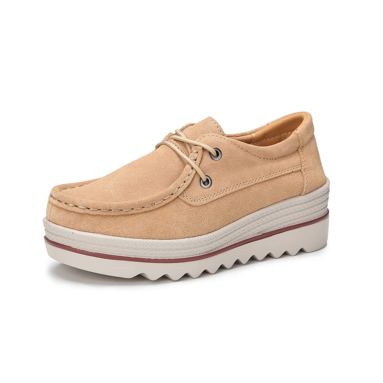Ruiatoo Women Platform Lace Up Loafers Comfort Suede Wedge Shoes Low ...