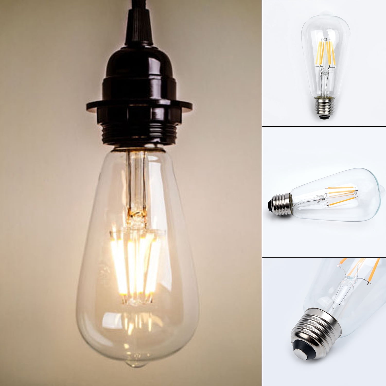 Ruibeauty 2W-8W Edison ST64 E27 Vintage Retro Screw LED Filament Light ...