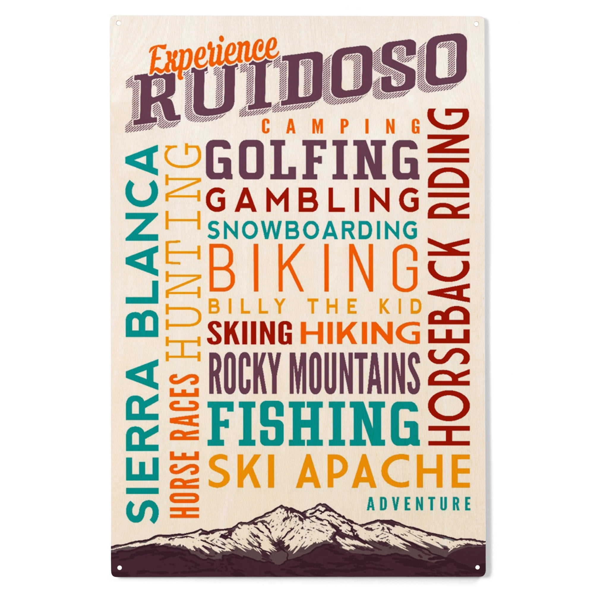 Ruidoso, New Mexico, Typography Birch Wood Wall Sign (10x15 Rustic Home ...
