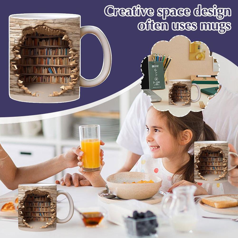 Ruifaya 3D Effect Bookshelf Mug, Library Bookshelf Mug, Book Lovers ...