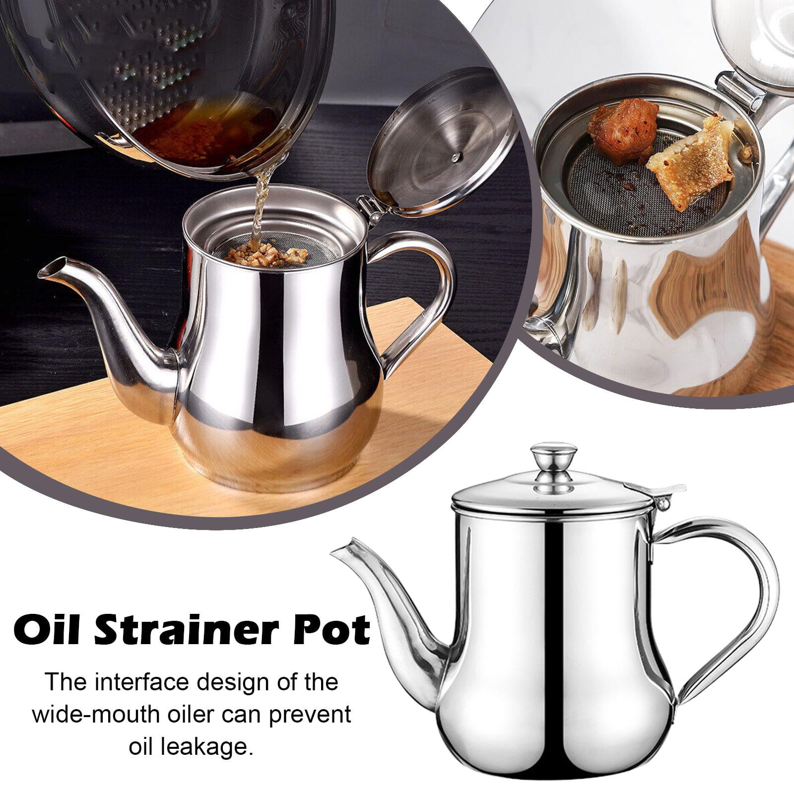 Ruifaya Kitchen Stainless Steel Oil Strainer Pot Grease Container Jug ...