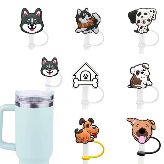 Ruifaya New Cartoon Dog Straw Cover 10MM Straw Silicone Dustproof ...