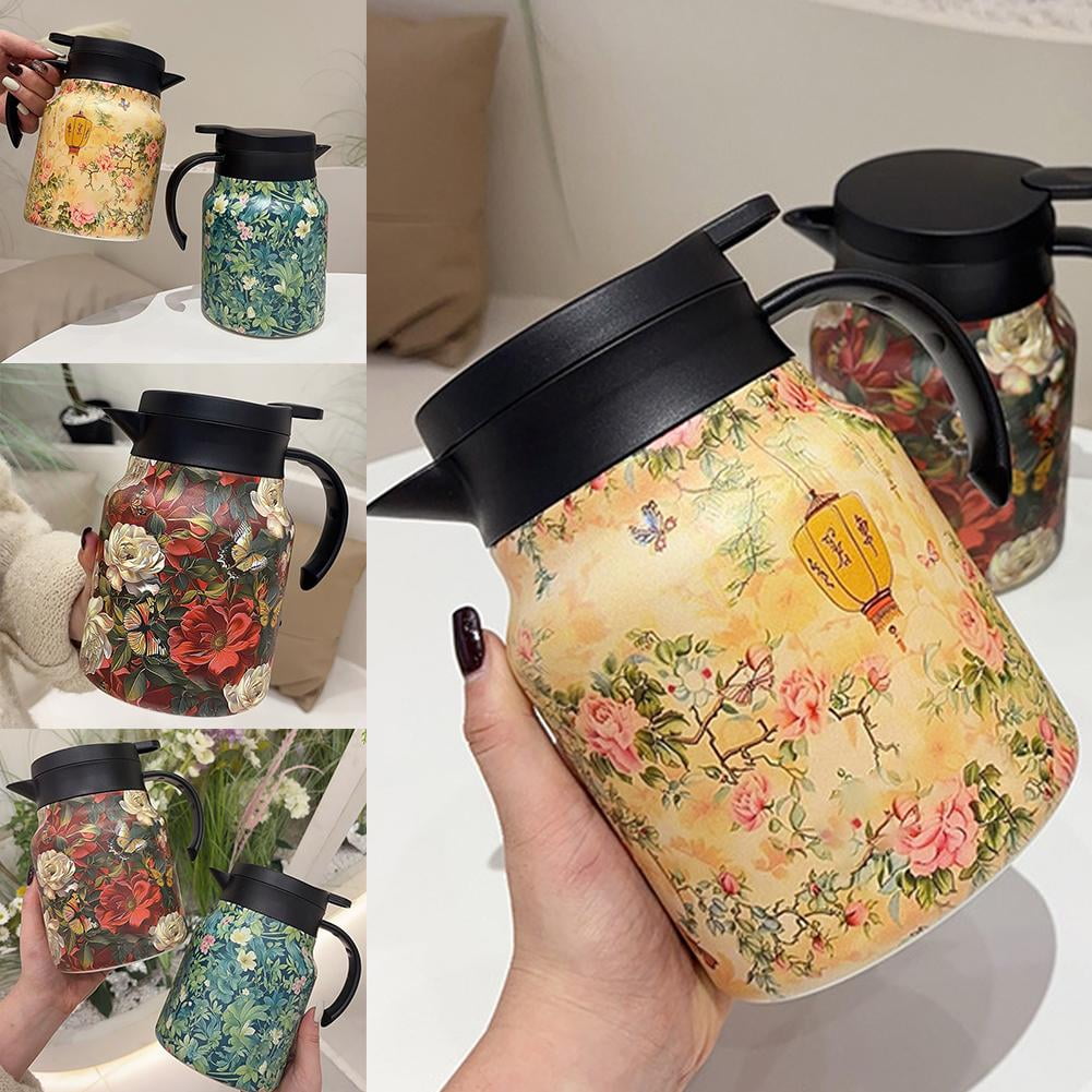 Ruifaya Vintage Floral Pattern Tea Pot, Insulated Teapot with Handle ...