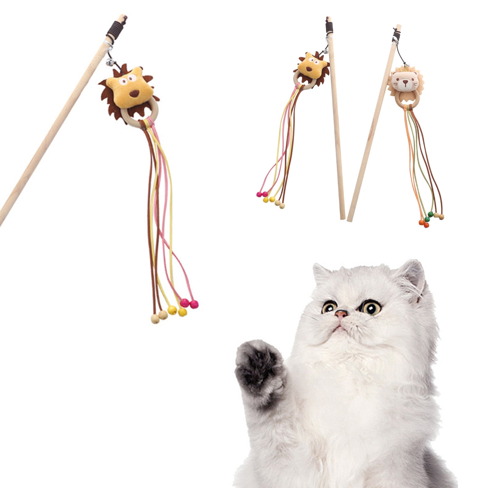 Ruike Cartoon Lion Cat Stick Toy - Stress Relief, Interactive Play Wood ...