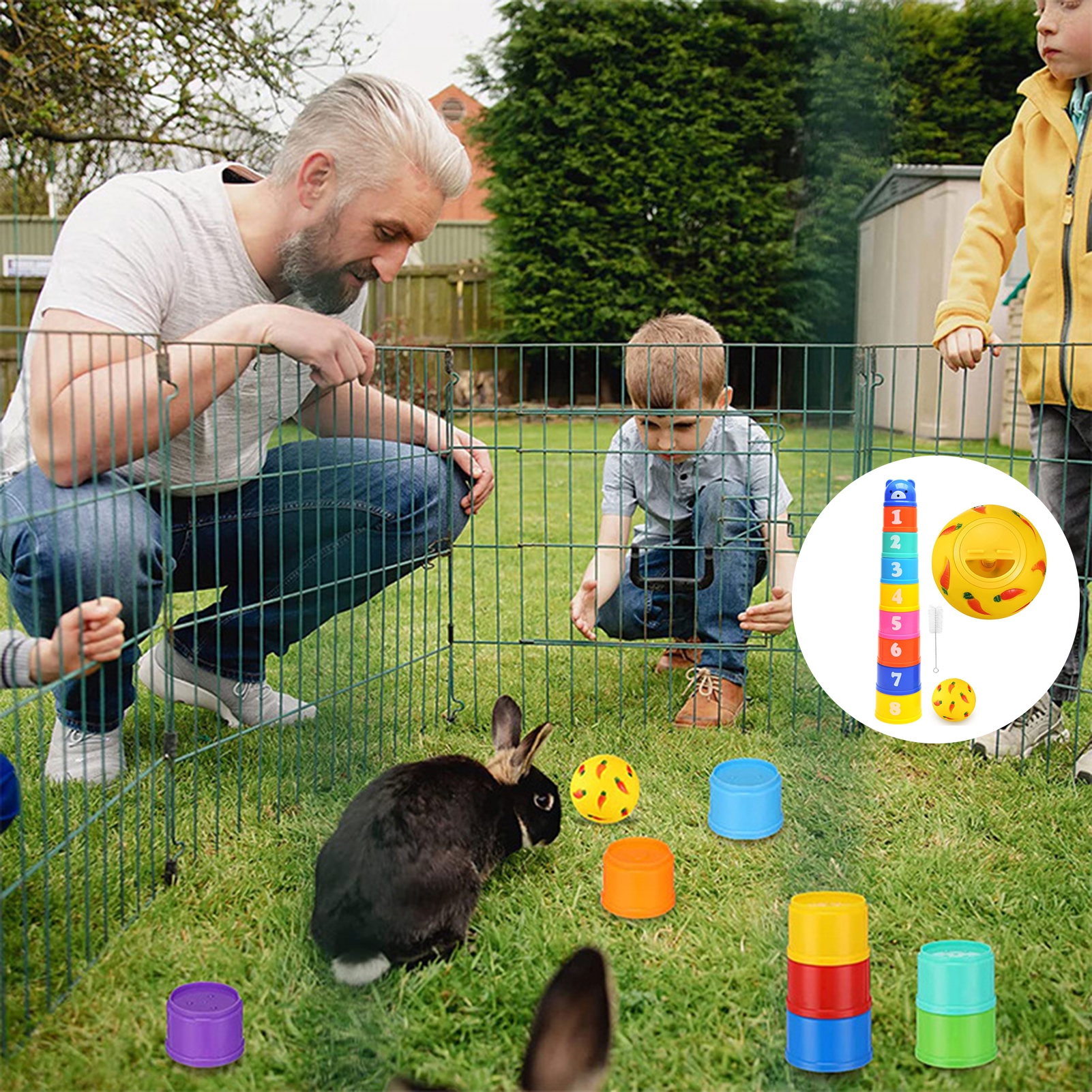 Ruike Interactive Rabbit Toy Set Stacking Cups, Hiding Food Toy ...