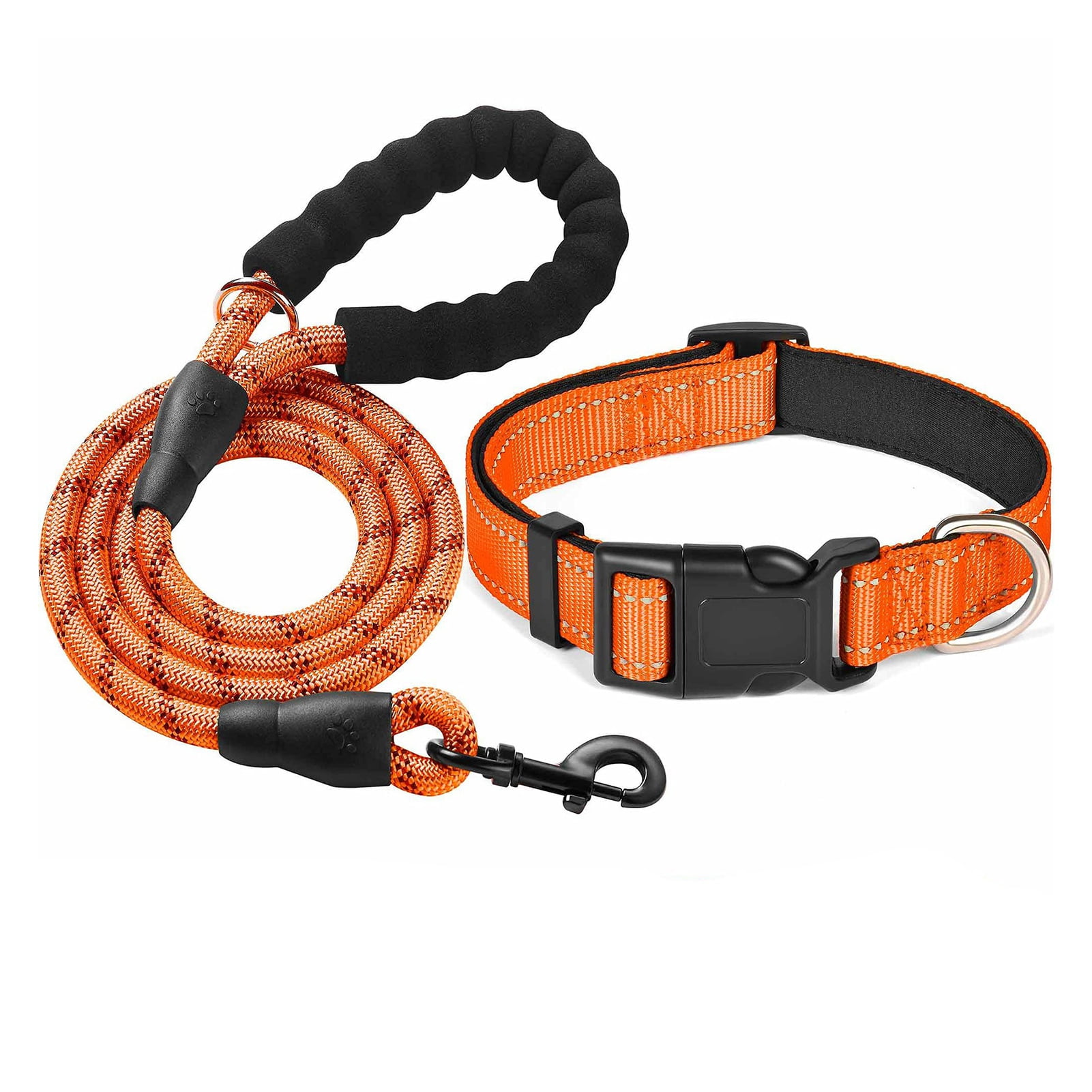 Ruike Reflective Dog Collar & Leash Set - 5FT Nylon Rope, Soft Neoprene ...