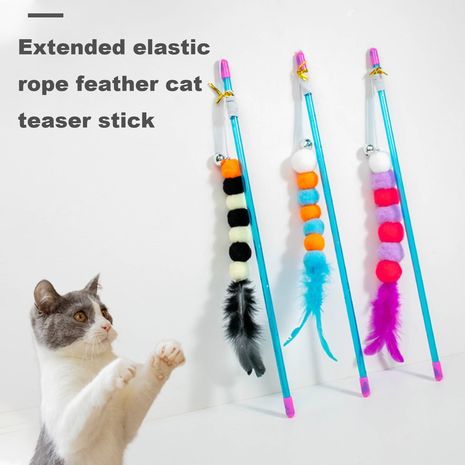 Ruike Retractable Cat Teaser Wand - Funny Stick with Bells, Elastic ...