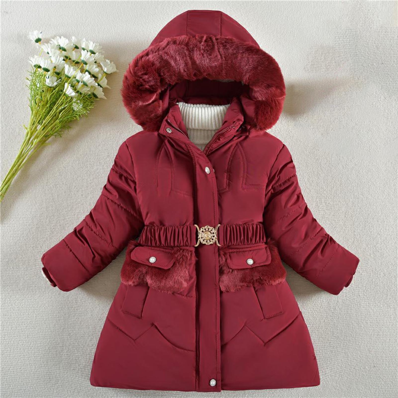 Ruimatai Girls Winter Thick Cotton Padded Jacket Mid-Length Solid Color ...