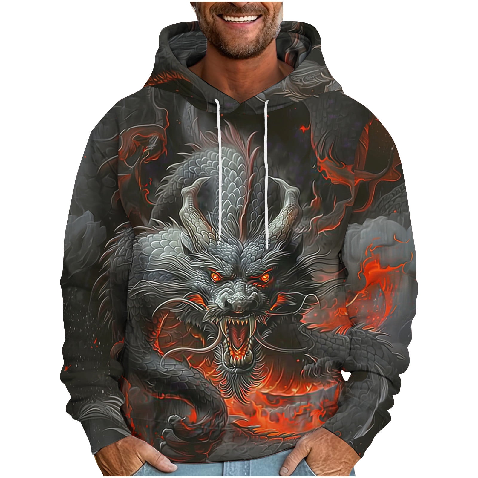 Ruimatai Men's Hoodie Clearance Big and Tall Printing Long Sleeve Drawstring Hooded Sweatshirt ...