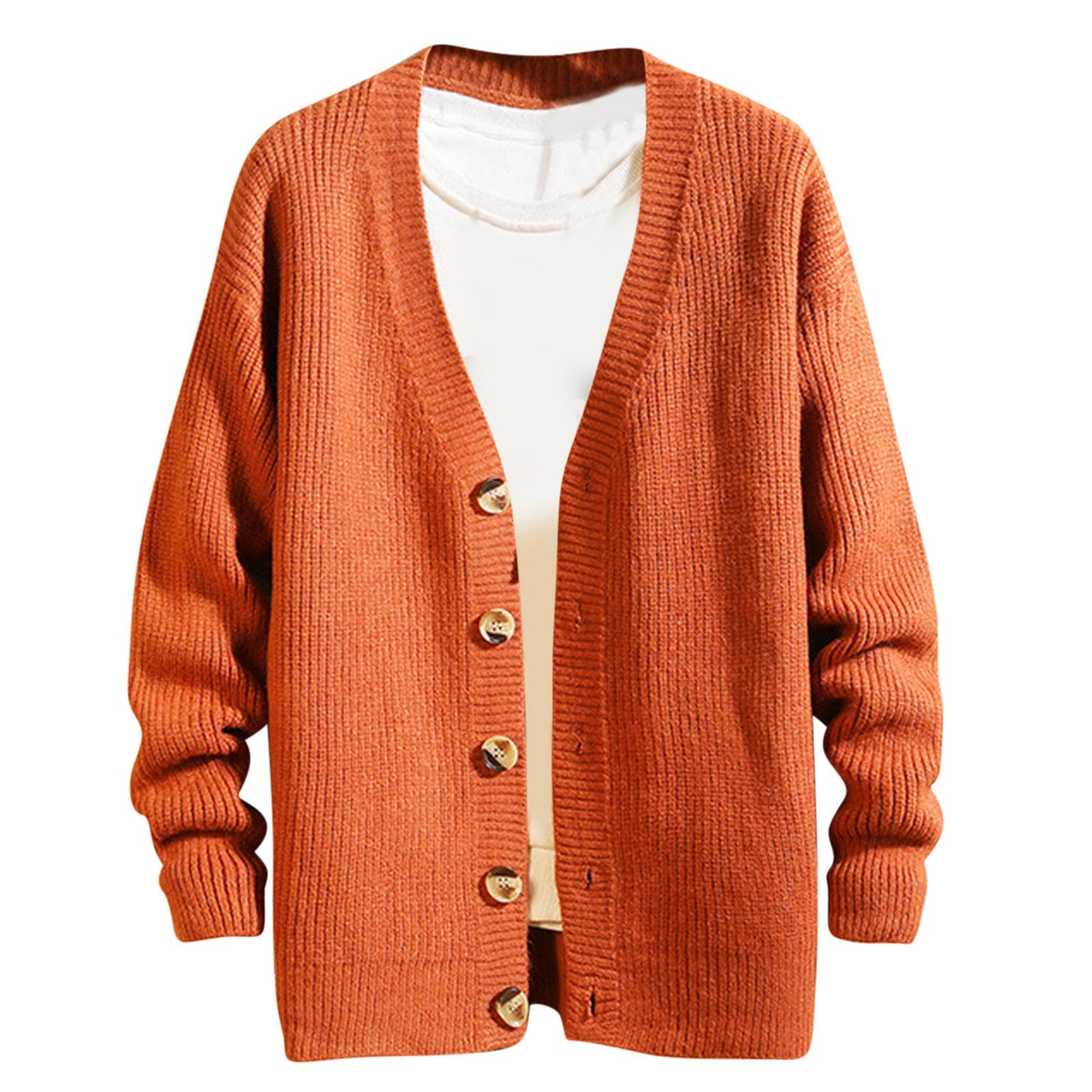 Ruimatai Mens V-neck Knitted Cardigan Sweater Open Front Button Up Long ...