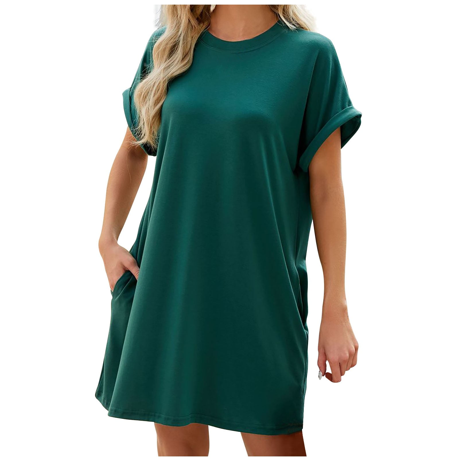 Ruimatai Spring Dresses for Women 2024 Short Sleeve Plus Size Women's d Solid Color Loose ...