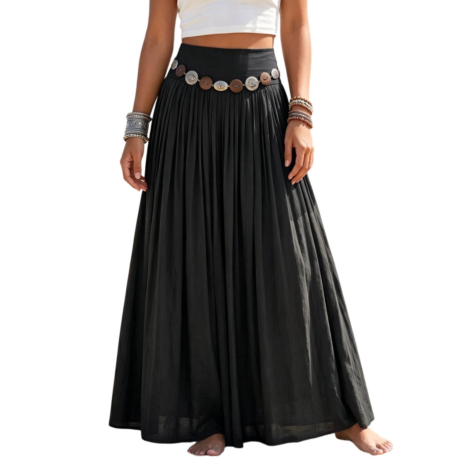 Ruimatai Women Boho Maxi Skirt High Waist Tiered Skirt Elastic Waist ...