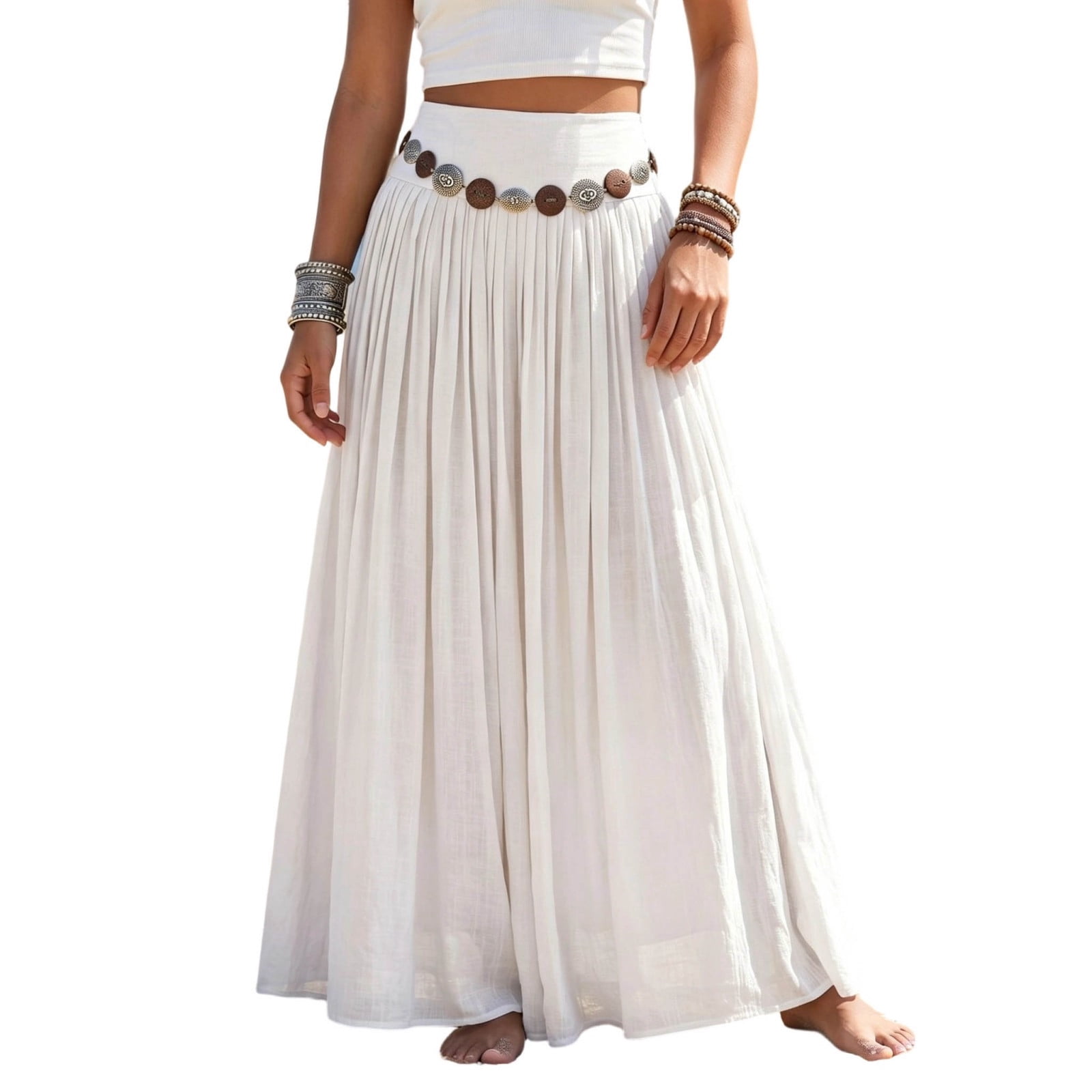 Ruimatai Women Boho Maxi Skirt High Waist Tiered Skirt Elastic Waist ...