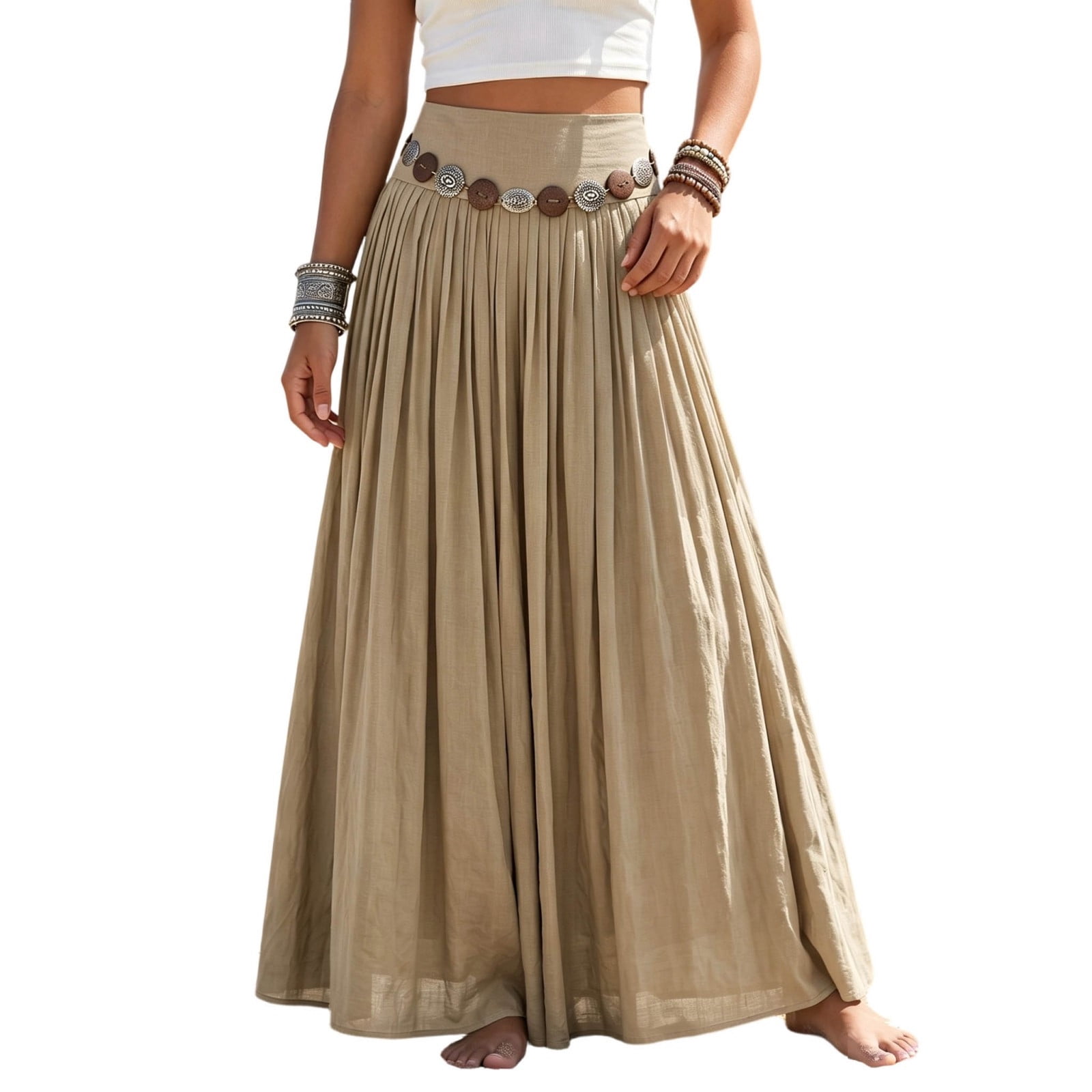 Ruimatai Women Boho Maxi Skirt High Waist Tiered Skirt Elastic Waist ...