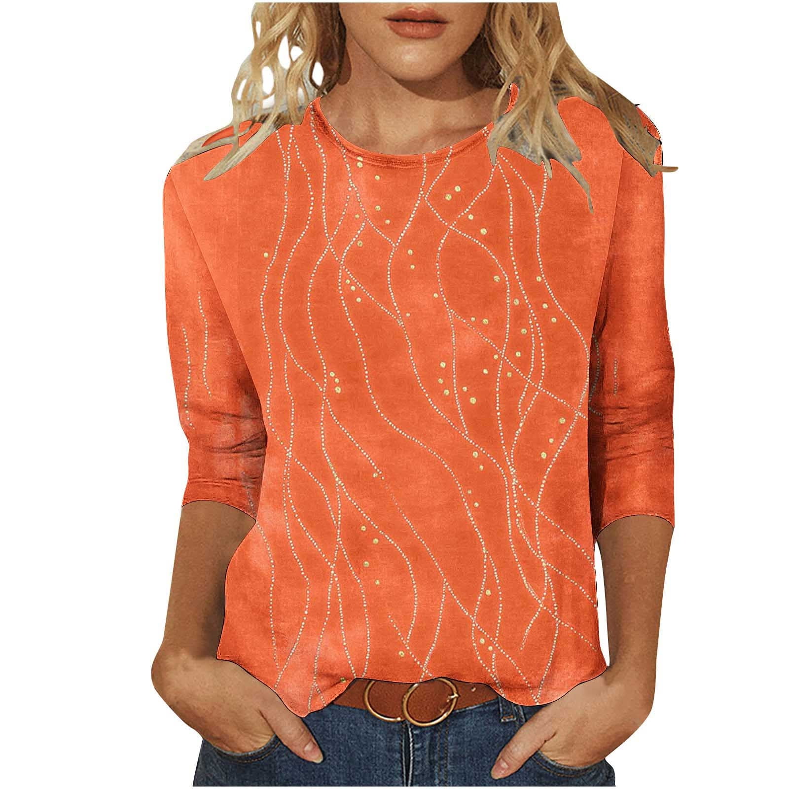 Ruimatai Women's Casual Crew Neck 3/4 Print Blouse Soft Breathable ...