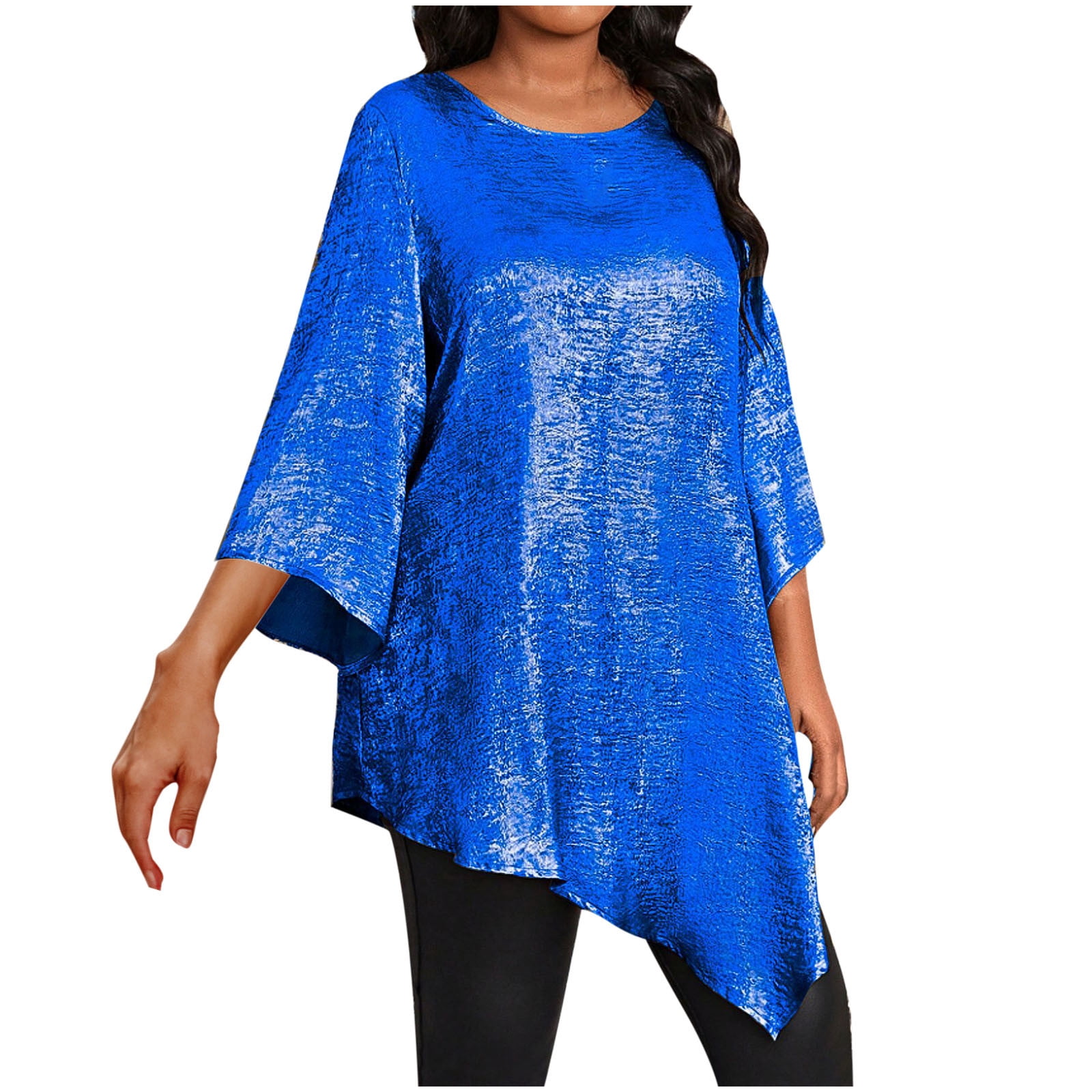 Ruimatai Women's Casual Short Sleeve Blouse Top Round Neck Fashion ...