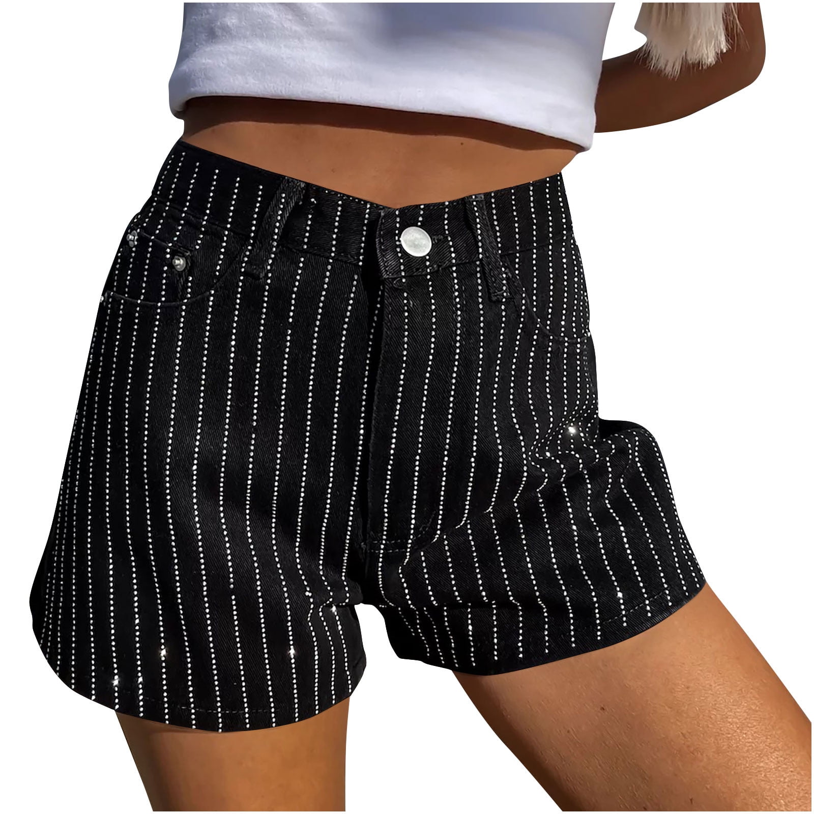 Ruimatai Women's Denim Shorts with Pockets Casual Stretch Rhinestone ...