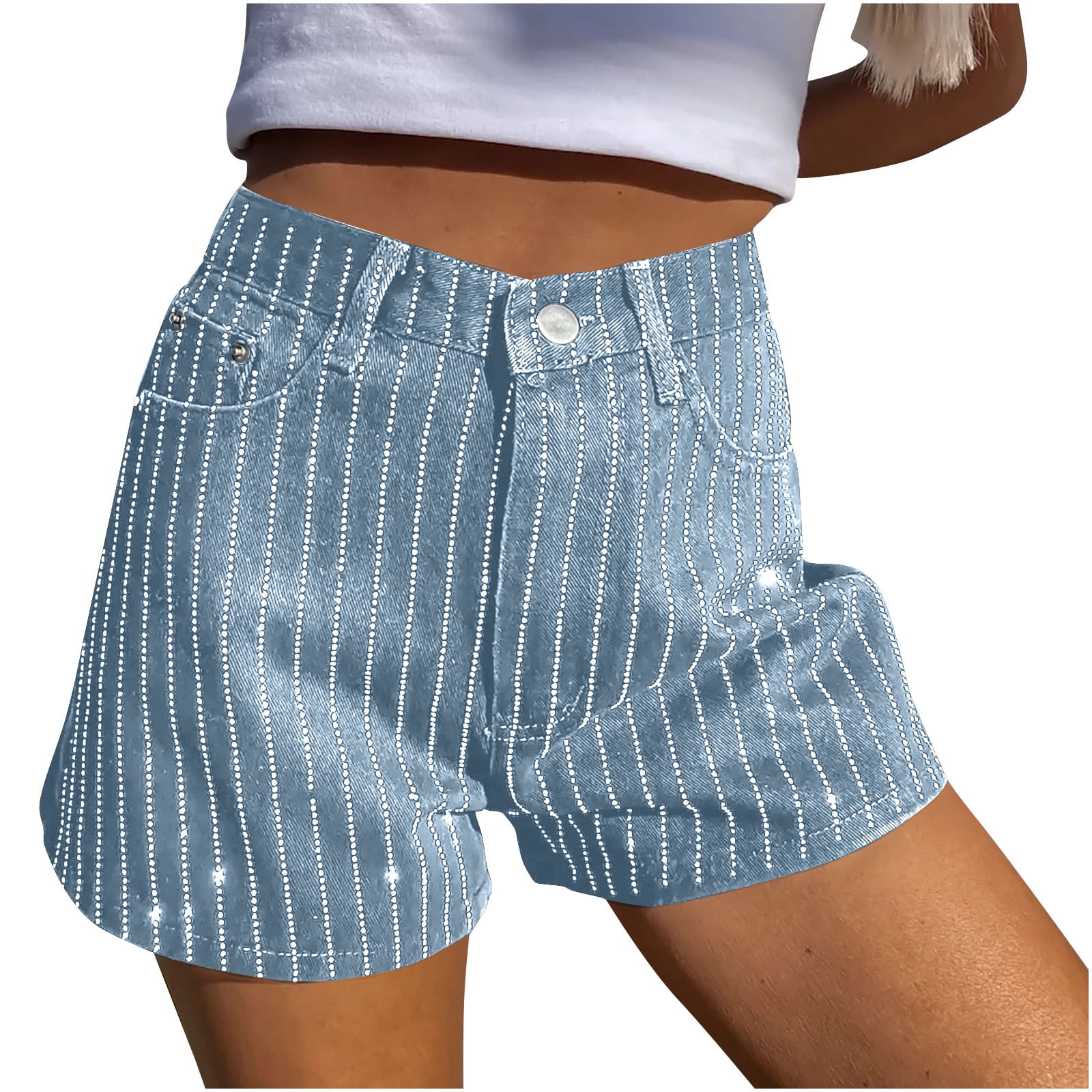 Ruimatai Women's Denim Shorts with Pockets Casual Stretch Rhinestone ...