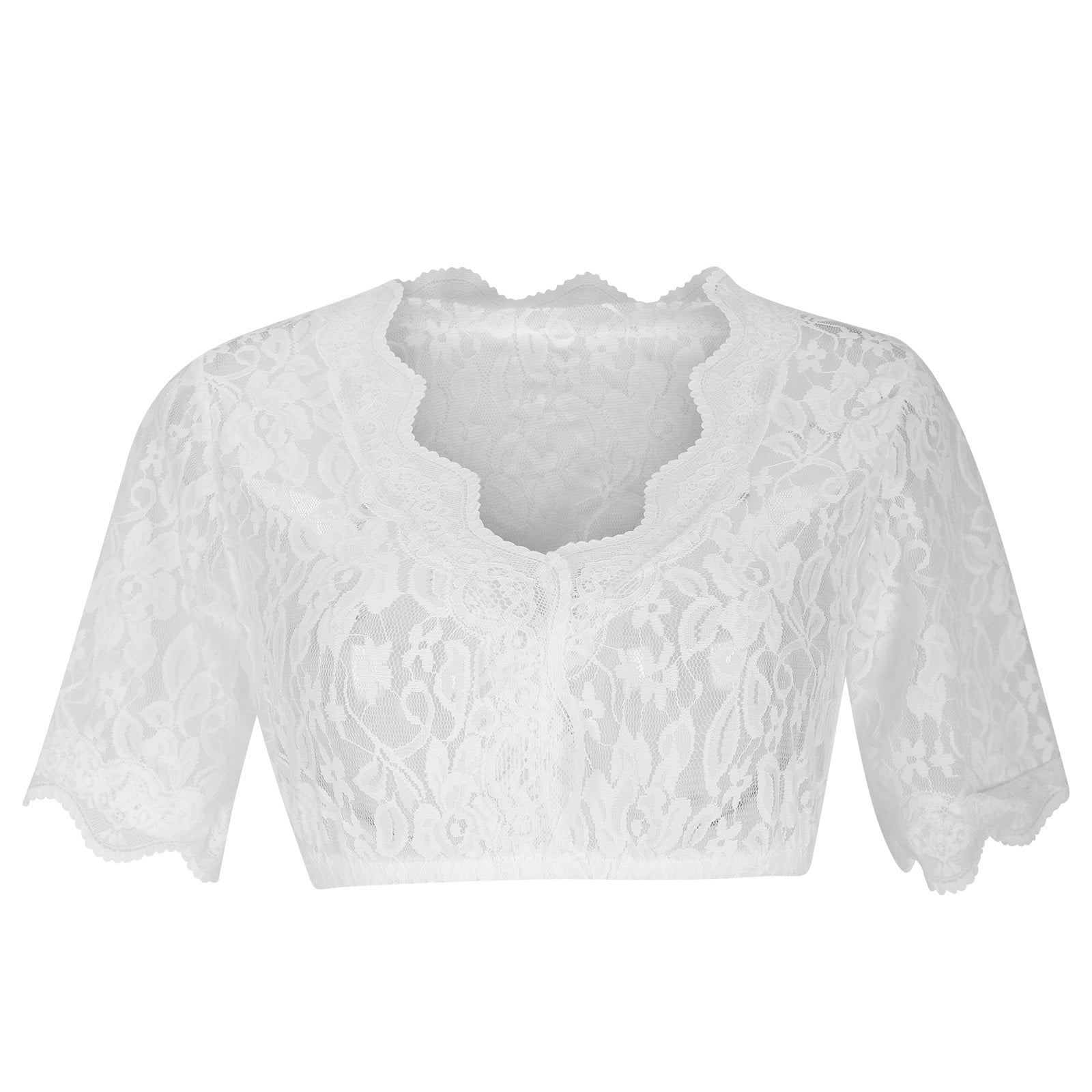 Ruimatai Women's Dirndl Blouse Stand Collar Lace Blouse Elegant ...