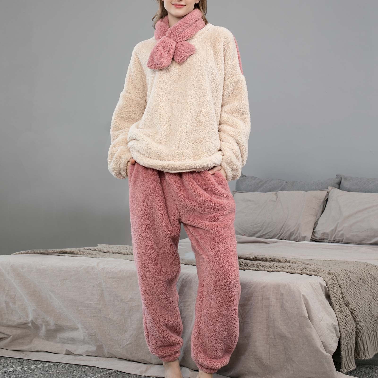 Ruimatai Women's Fluffy Pajama Sets Winter Warm Fleece Pullover Pants 3 ...